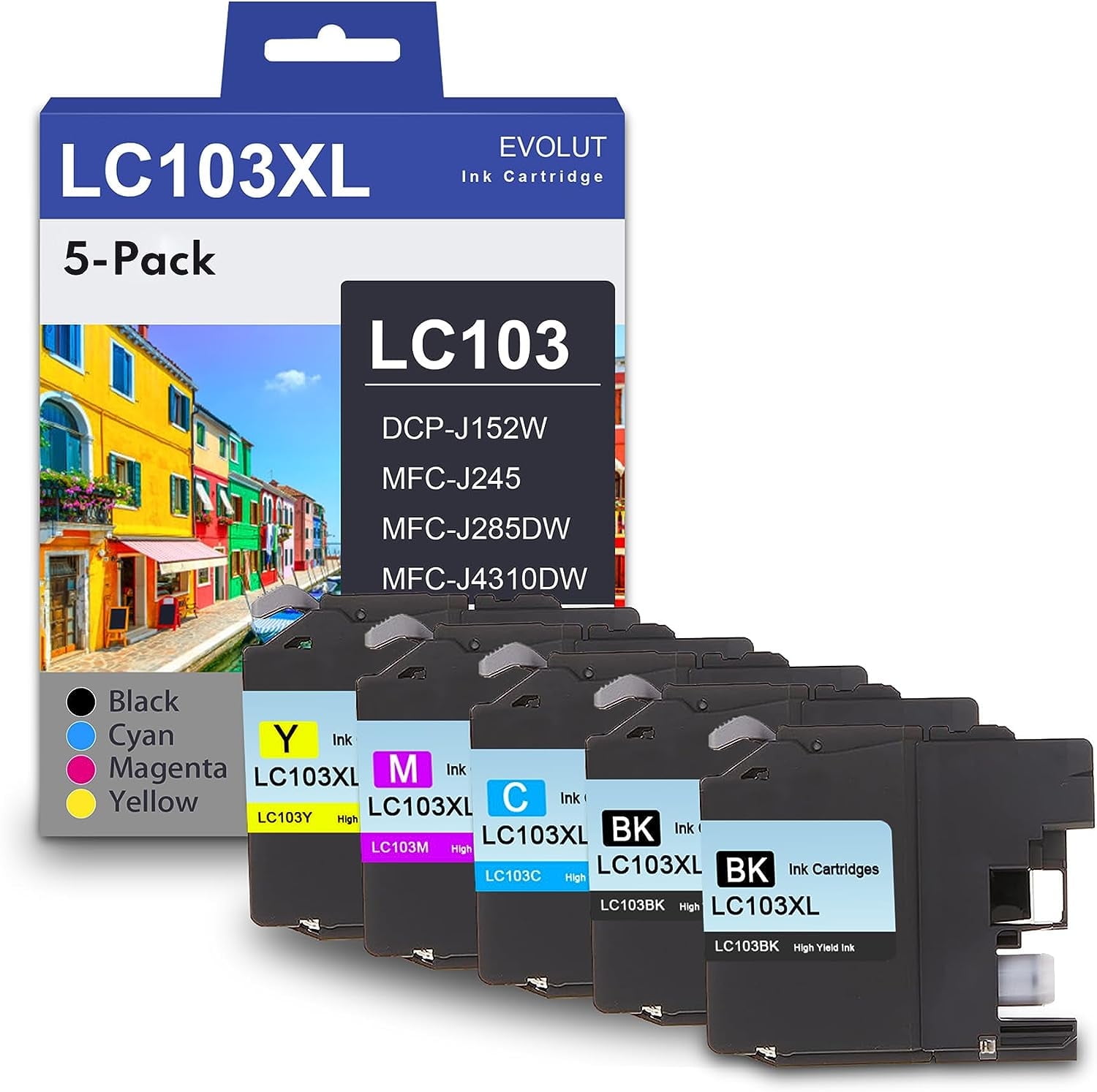 5Pack LC103XL High Yield Ink Cartridges for Brother DCP-J152W, MFC-J245 ...