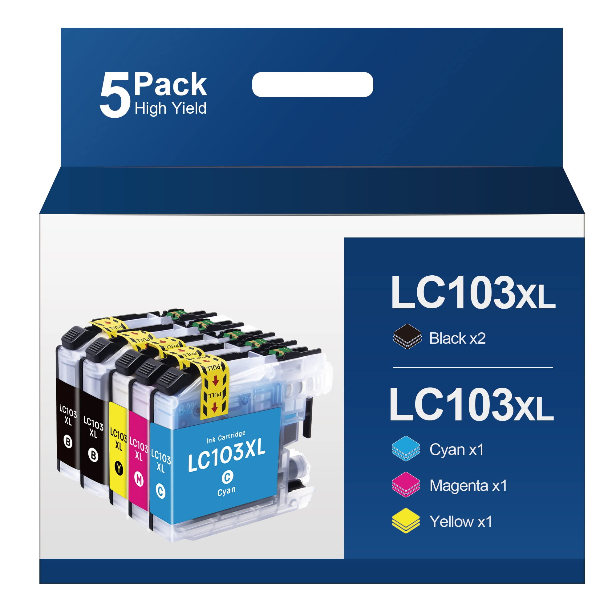 Generic LC103XL Ink Cartridge Replacement for Brother Printers, 5 Pack ...