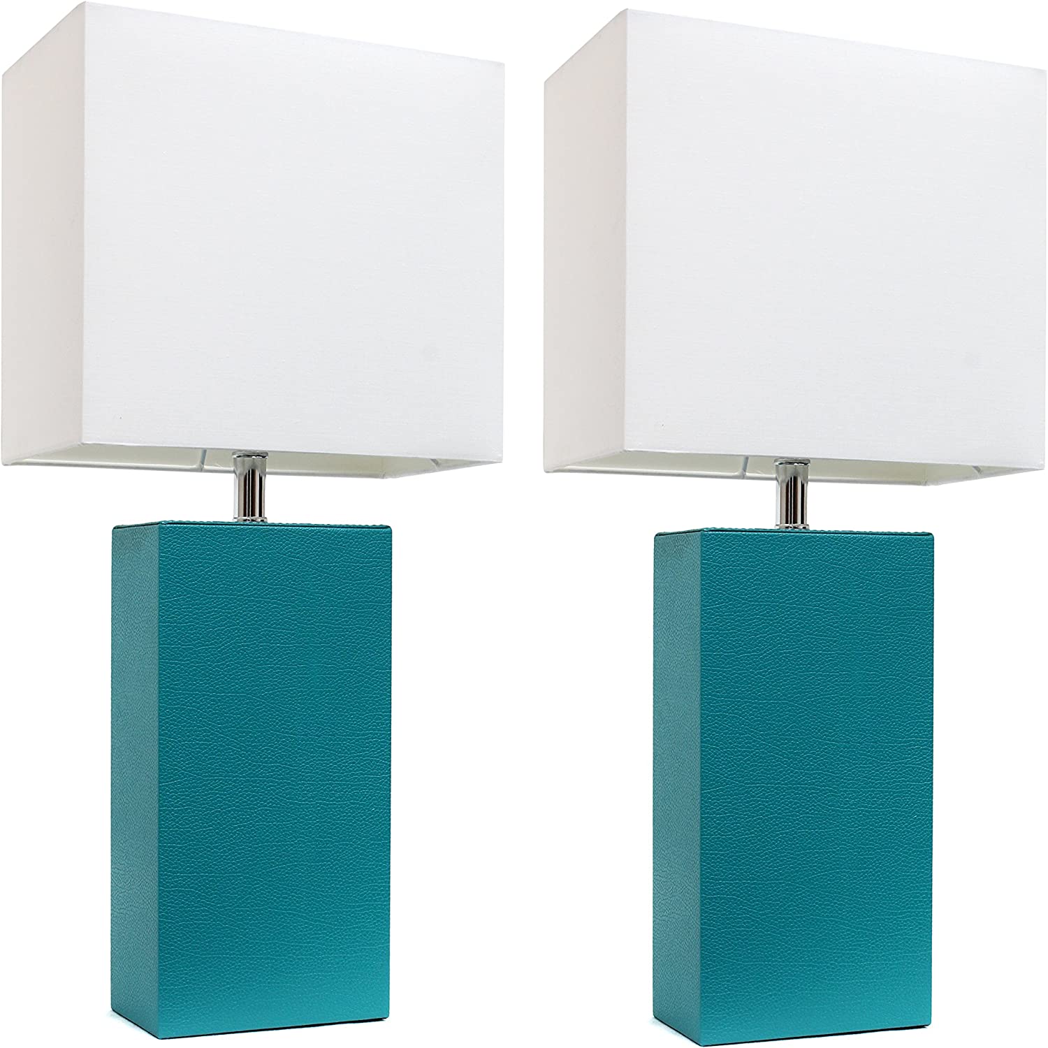 LC2000-TEL-2PK 2 Pack Modern Leather Table Lamps with White Fabric ...