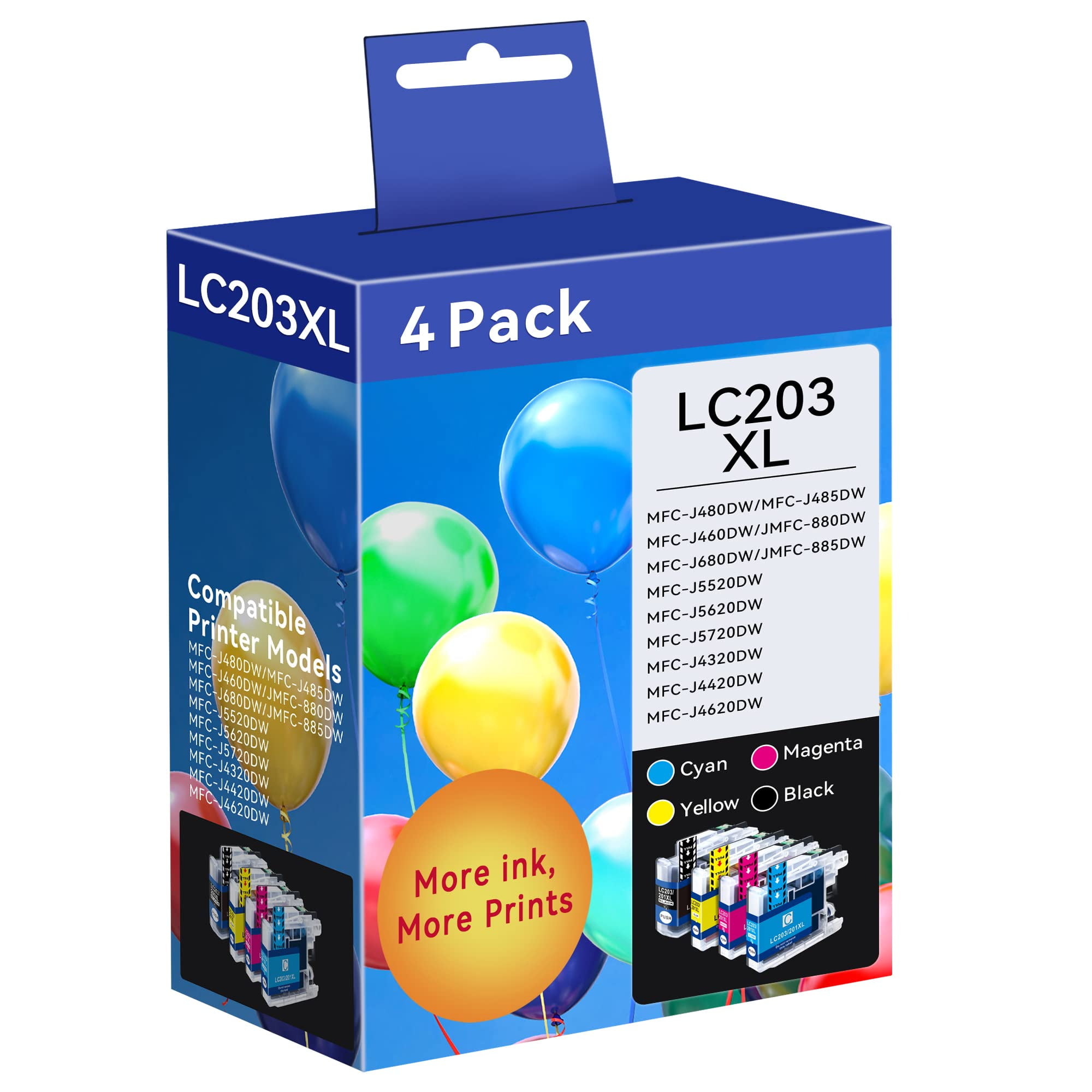 Generic LC203XL Ink Cartridge, 4-Pack Black Cyan Magenta Yellow, for ...