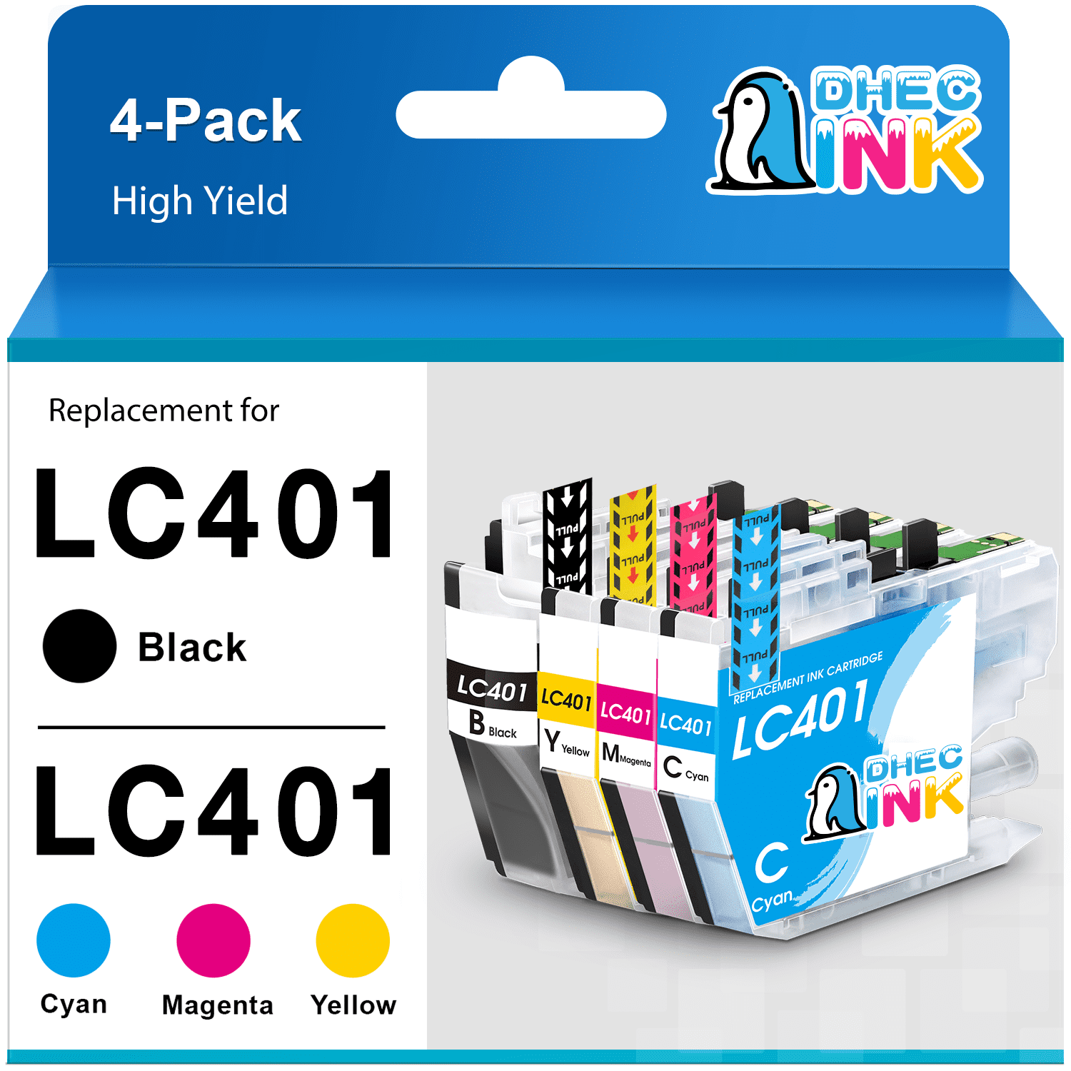 Brother LC401XL Ink Cartridges, 4 Pack (Black, Cyan, Magenta, Yellow ...