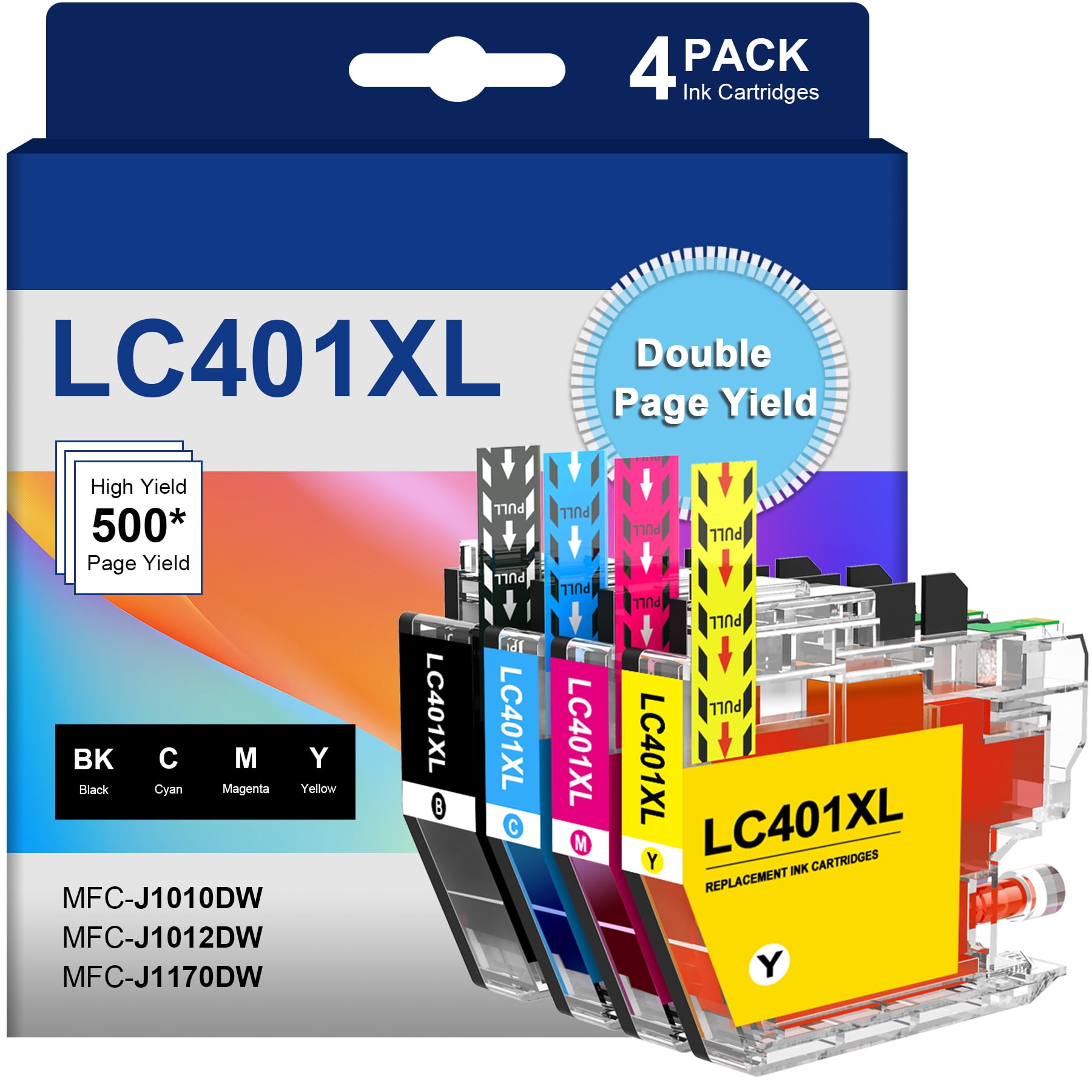 AUMOK LC401 XL Ink Cartridge 4 Pack Compatible with Brother MFC-J1010DW ...