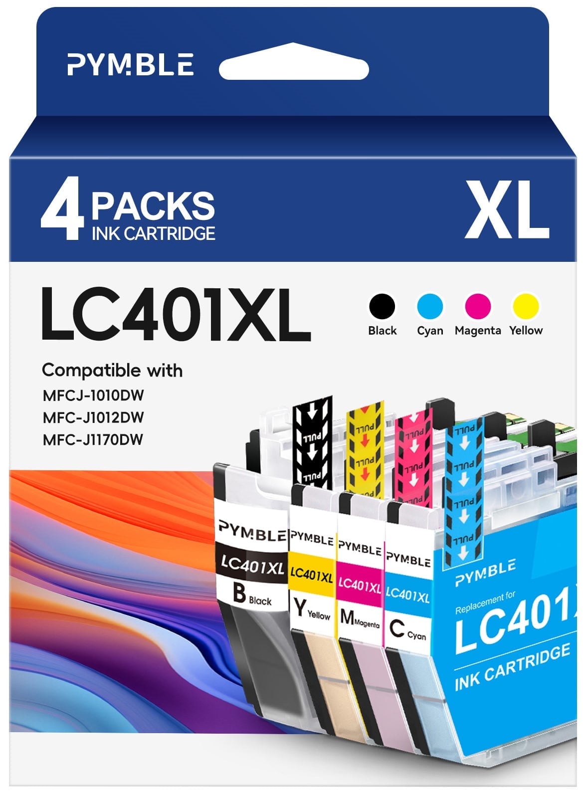 Brother LC401XL Ink Cartridges, 4-Pack for MFCJ-1010DW, MFC-J1170DW ...