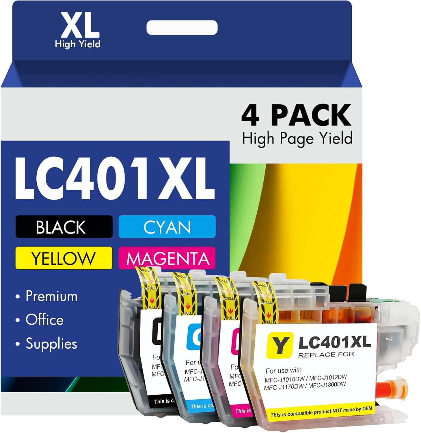 NINKLER LC401XL Ink Cartridges Replacement, High Yield 4-Pack for ...