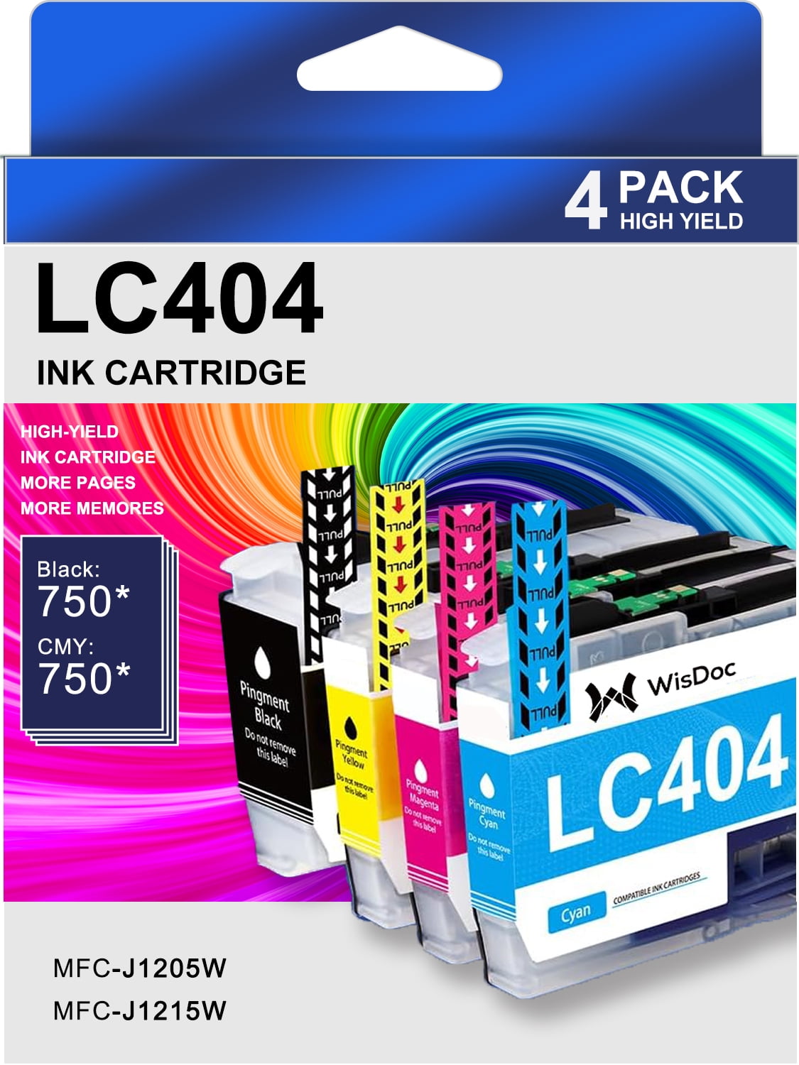 Brother LC404 Ink Cartridge, 4 Pack for MFC-J1205W, MFC-J1215W, MFC ...