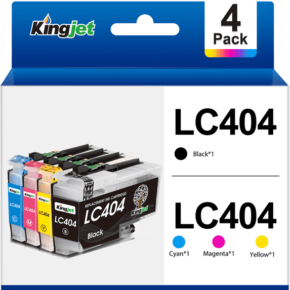 Kingjet LC404 Ink for Brother Printer, Black Cyan Magenta Yellow, 4 ...