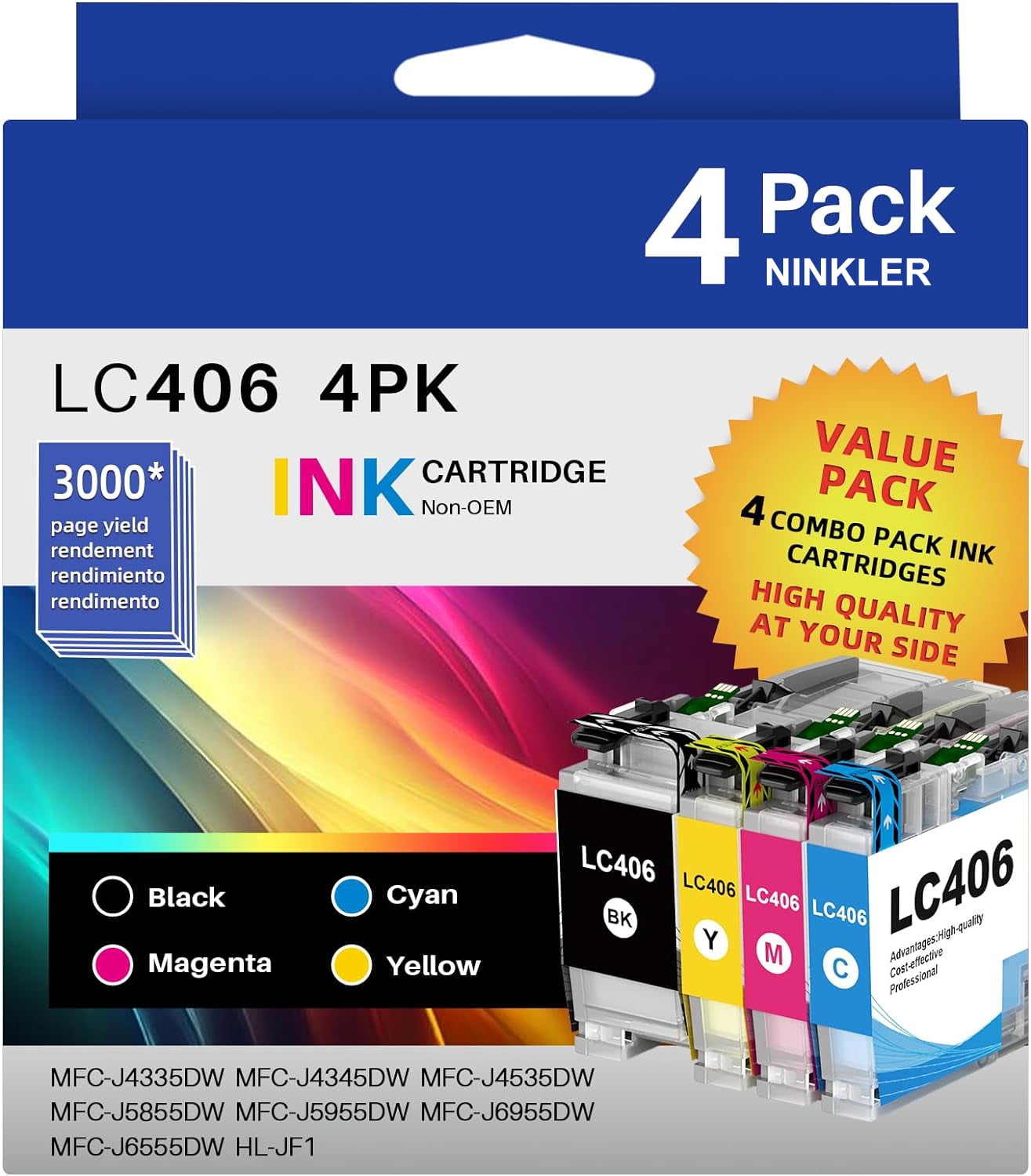 Free Shipping! NINKLER LC406 Ink Cartridge for Brother MFC-J4335DW ...