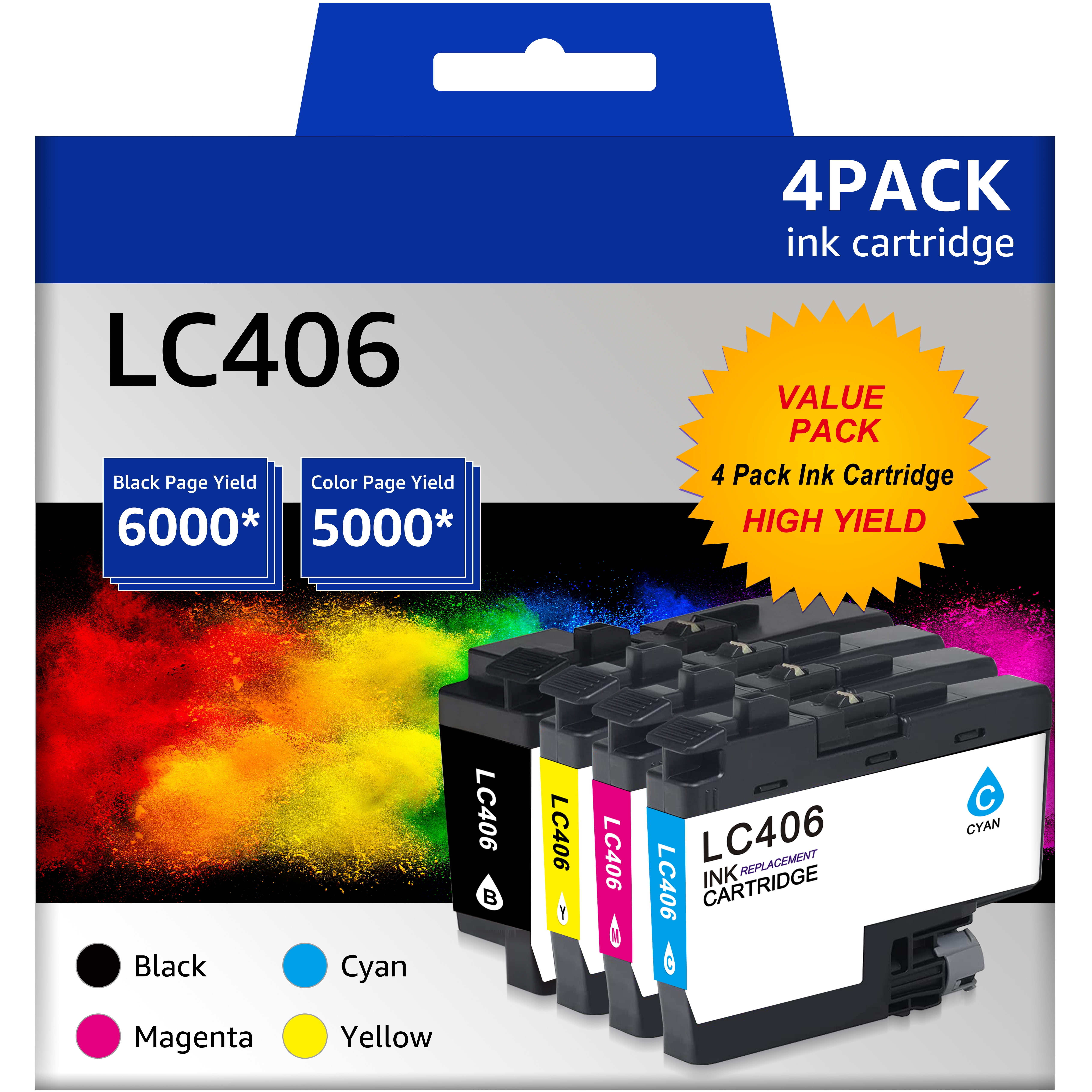 Generic LC406 Ink Cartridges for Brother Printer Replacement 4 Pack ...