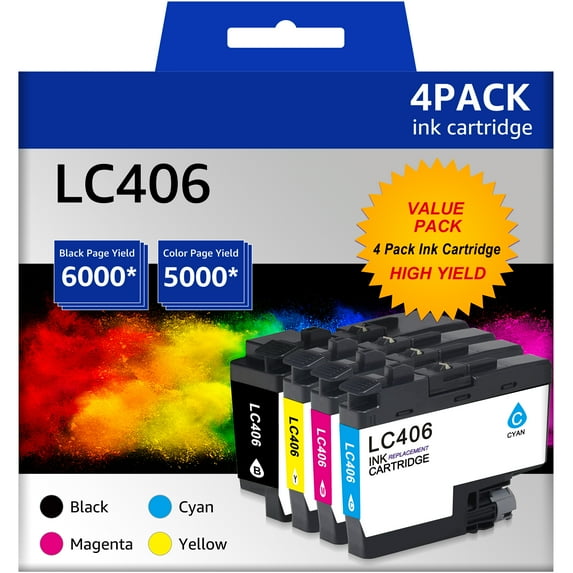 Generic LC406 Ink Cartridges for Brother Printer Replacement 4 Pack ...