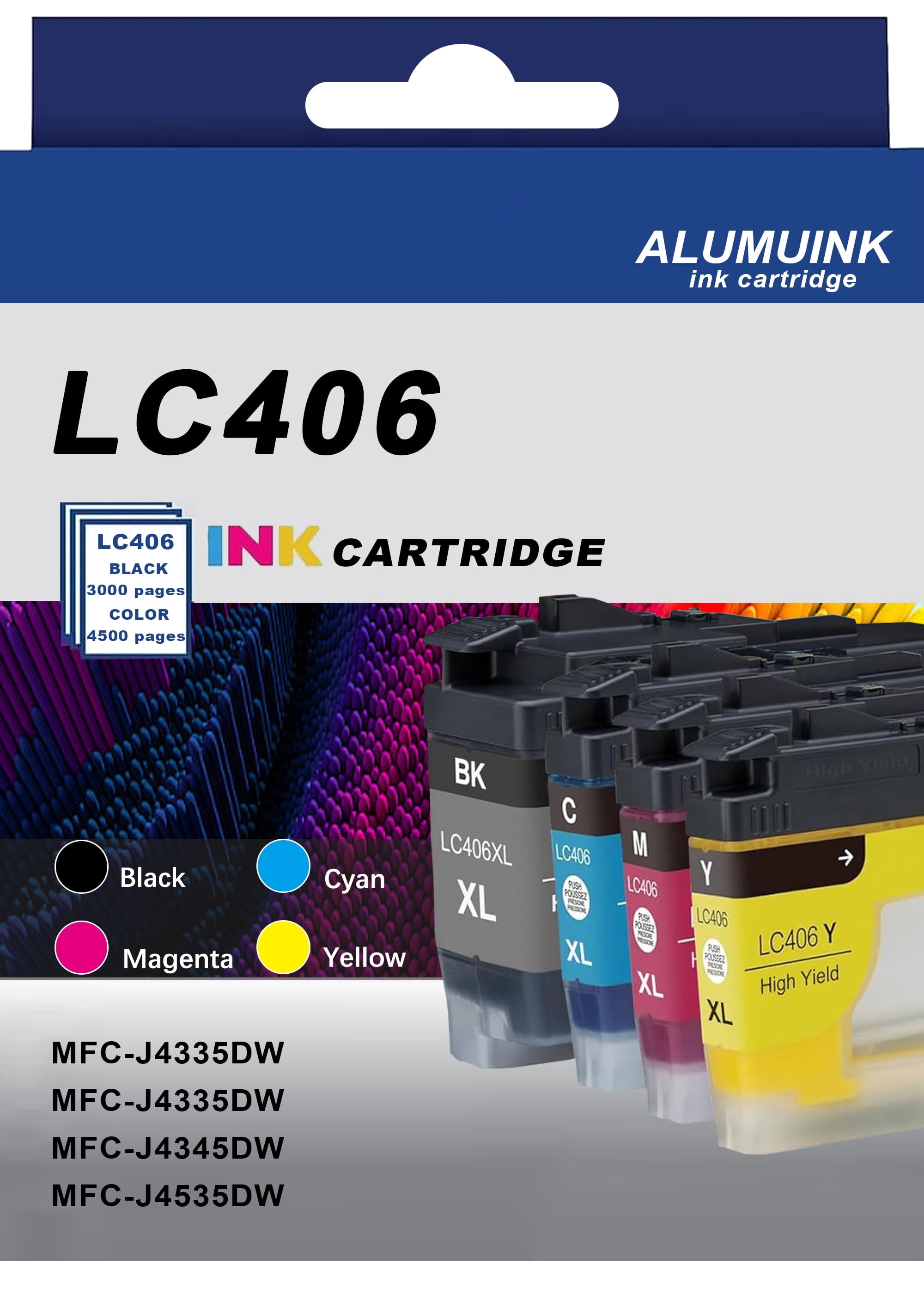 4 Pack LC406 Replacement for Brother Color Ink LC406xl MFC-J4335DW ...