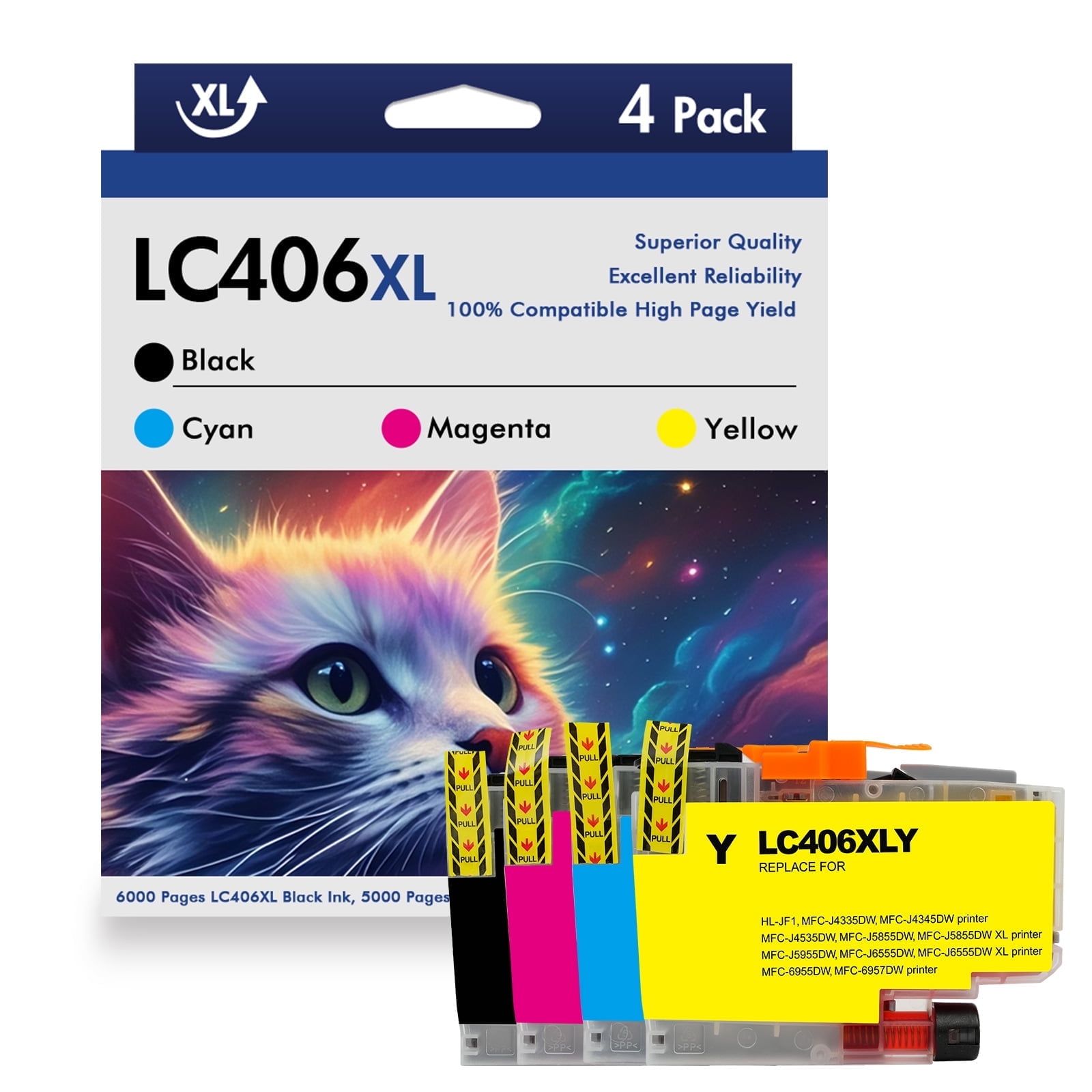 4-Pack LC406XL LC406 Ink Cartridges Compatible for Brother LC406 XL ...