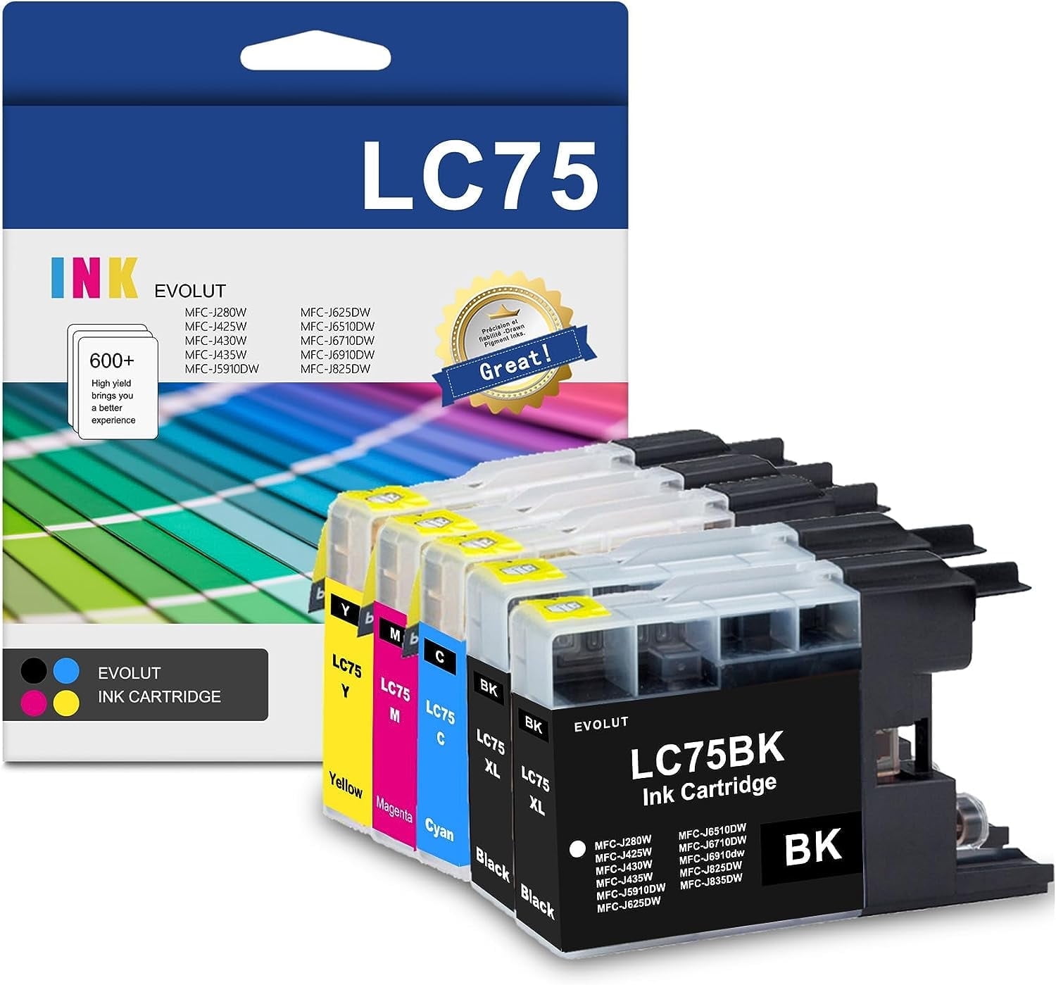 ALUMUINK LC75 5-Pack High Yield Ink Cartridges for Brother MFC-J280W ...