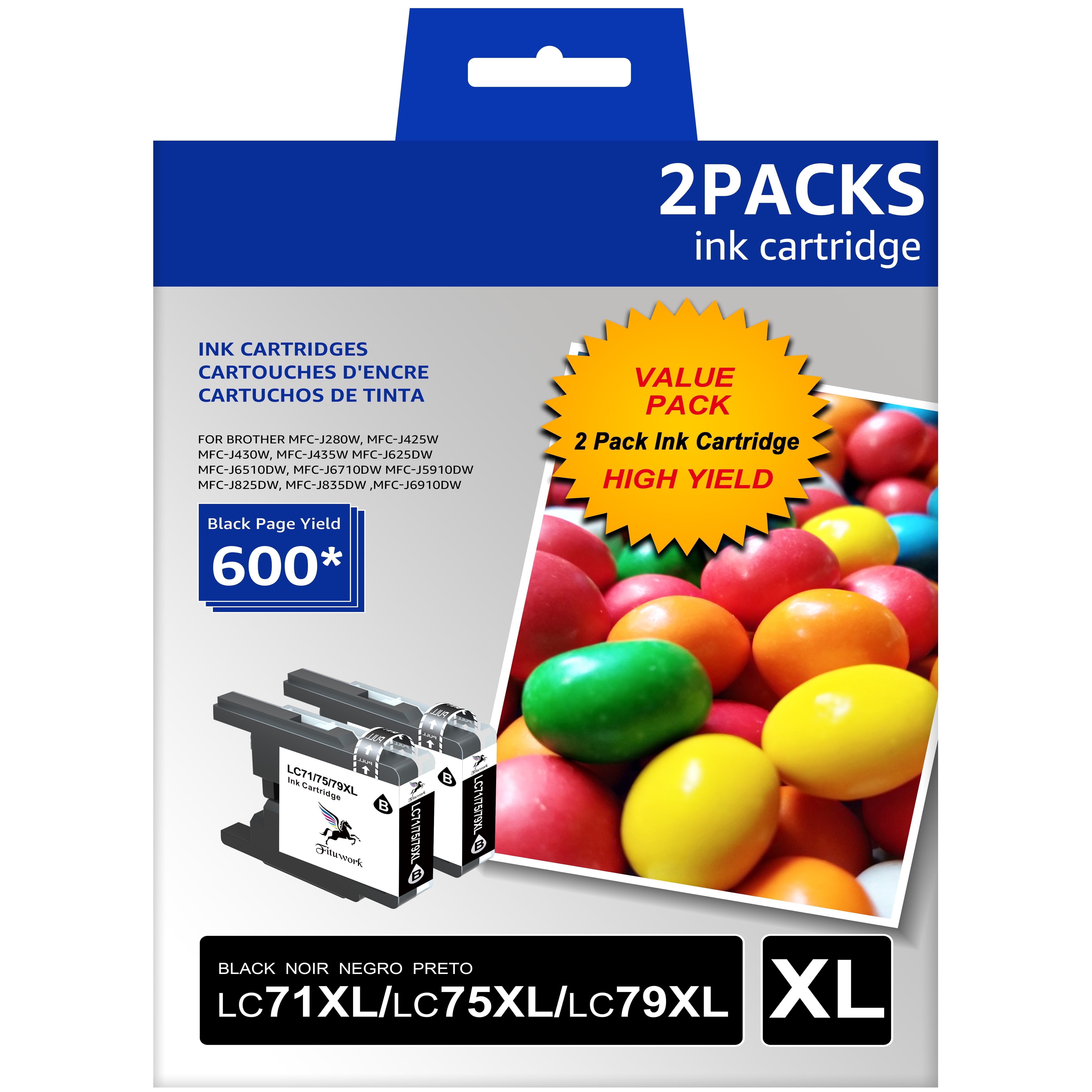 LC75 Black Ink Cartridge campatible for Brother LC75 LC75BK LC79 LC71 ...