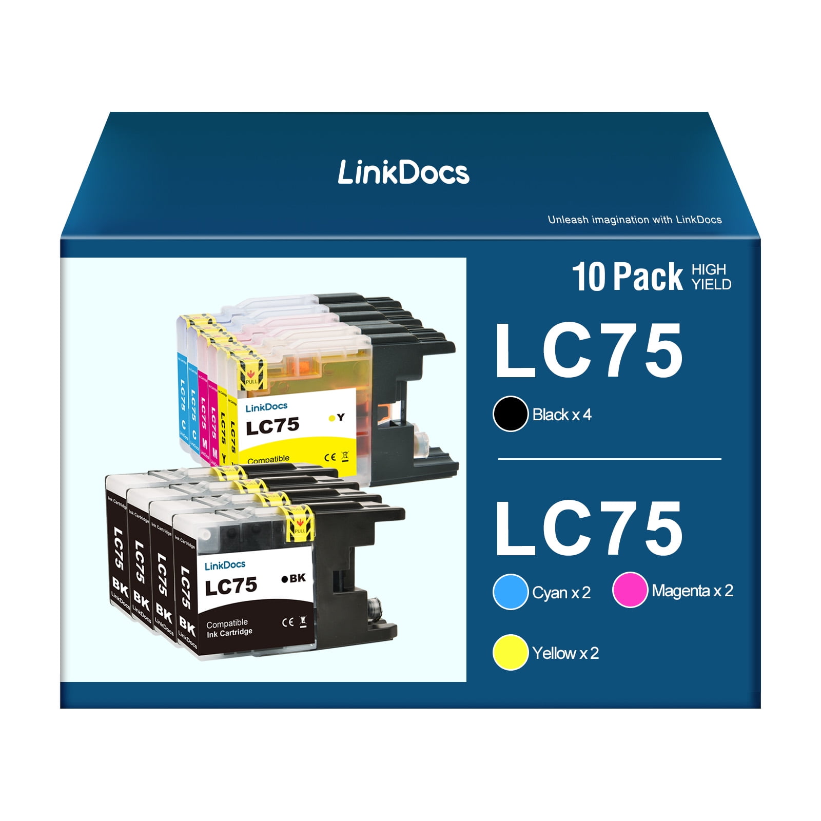 LinkDocs LC75 Ink Cartridge Replacement for Brother MFC Printers (10 ...