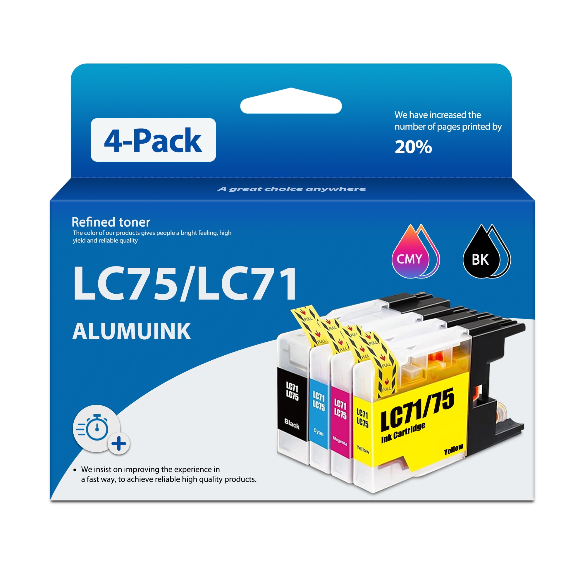 LC75/LC71 Ink Cartridge (4Pack,1BK+1C+1M+1Y) Compatible with Brother ...