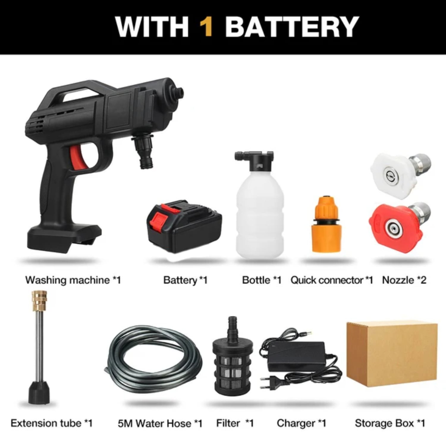 LCACAJZ 1500W Cordless High Pressure Cleaner Washer Spray Water Gun Car ...