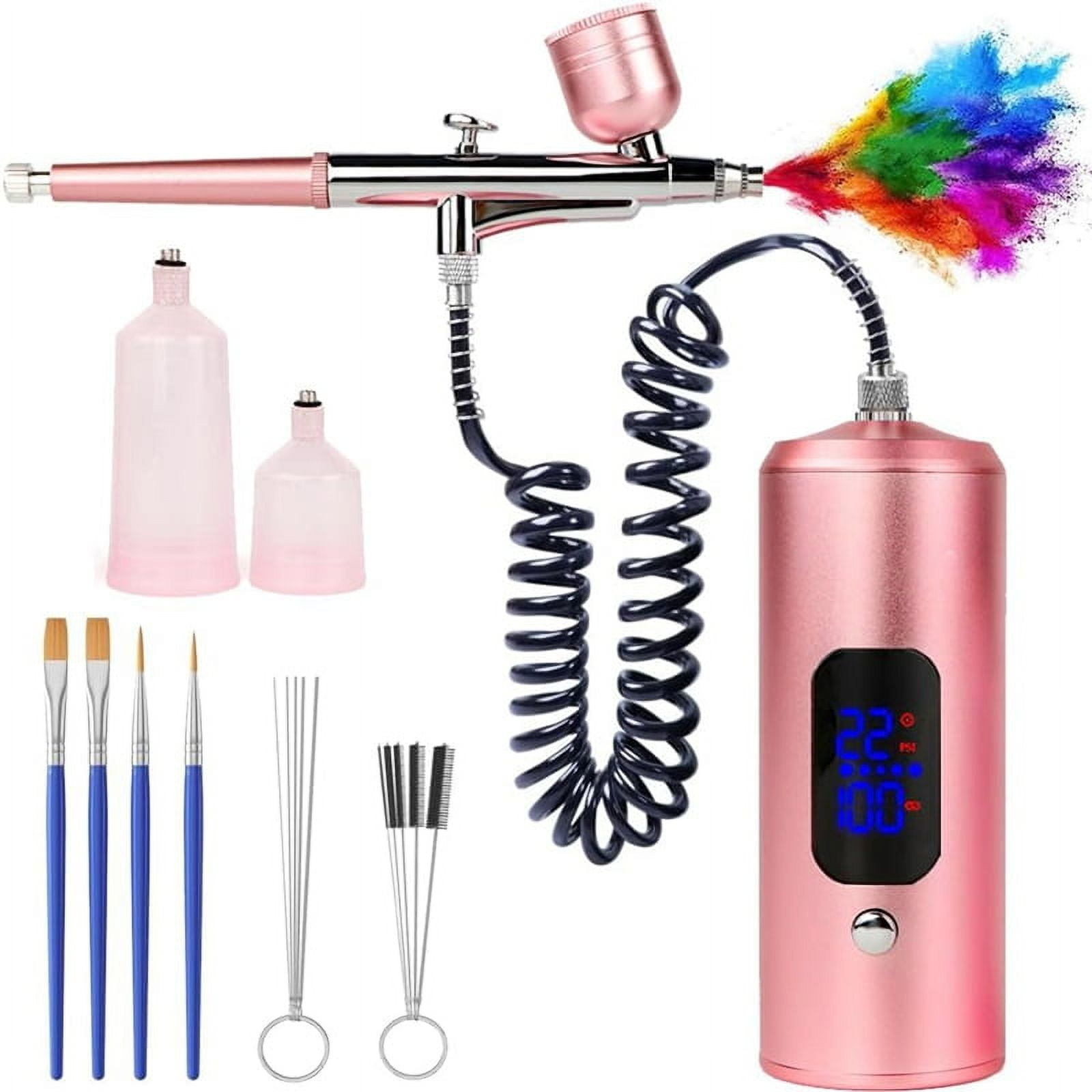 LCD Air Brush Kit with Air Compressor, 3 Gear Pressure Cordless ...