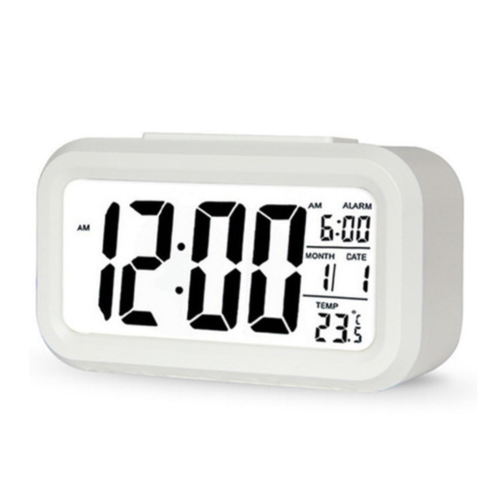 Alarm Clock Battery Operated Smart Night Light LCD Digital Clock Table ...