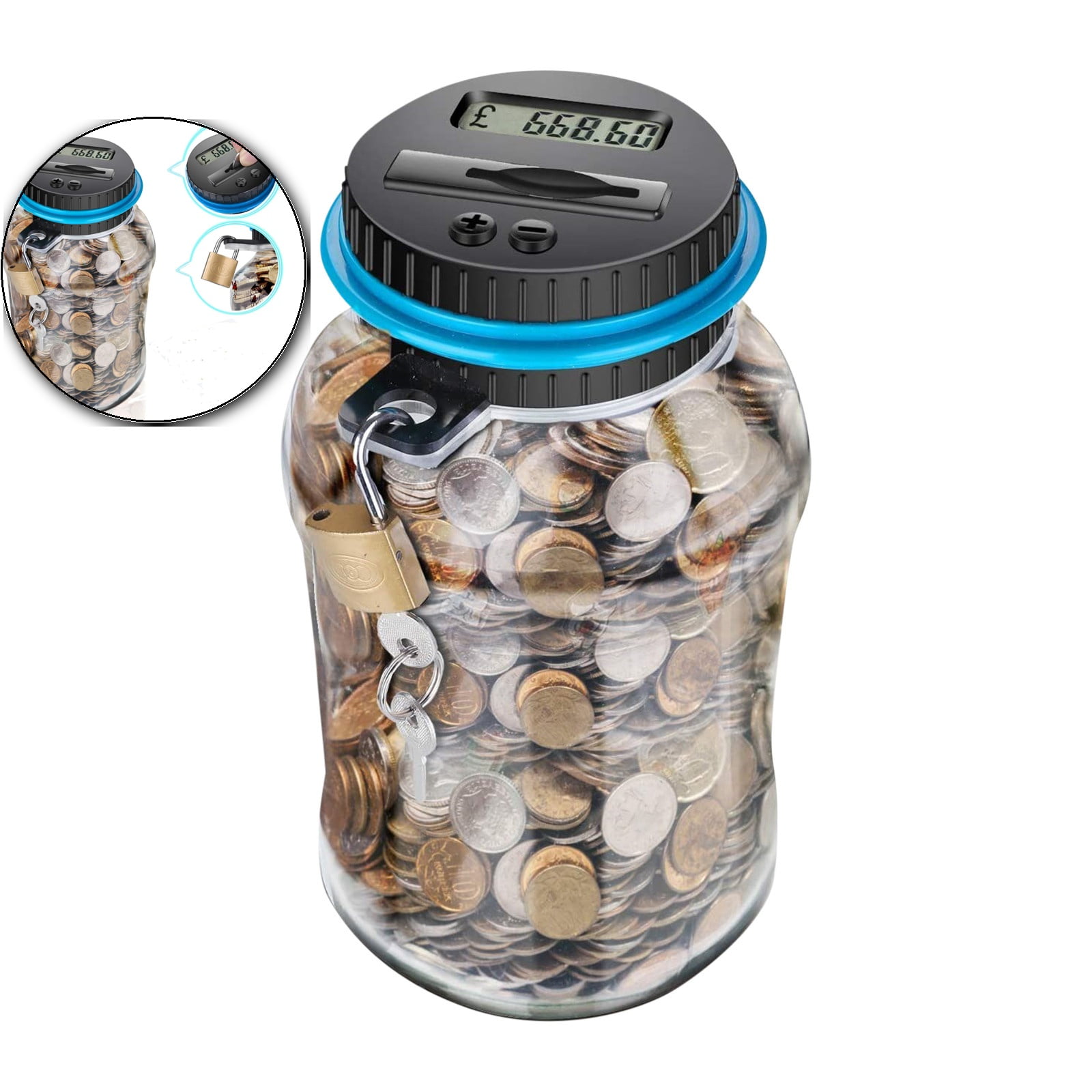 LCD Digital Coin Counter Jar, Clear Money Savings Bank, Plastic Change ...