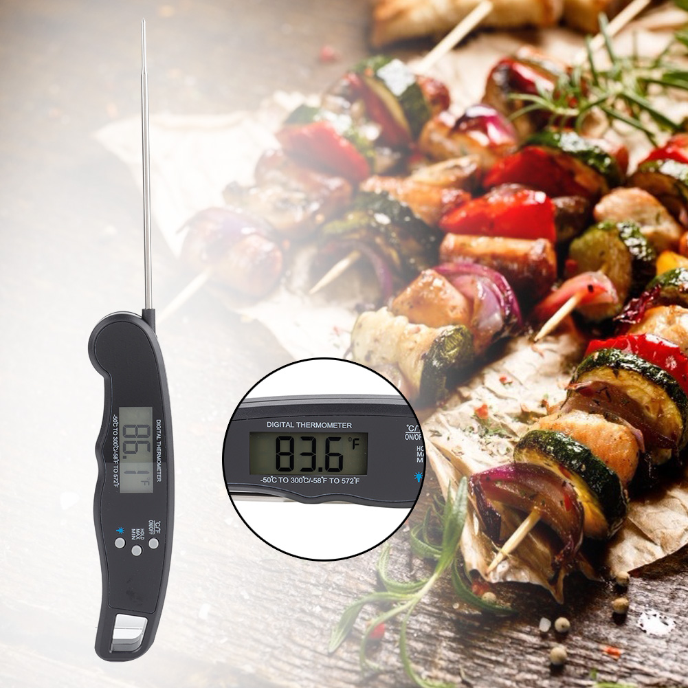 LCD Digital Food Thermometer with Foldable Probe Kitchen Cooking BBQ ...