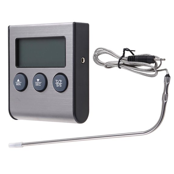 LCD Digital Thermometer Clock Timer with Long Probe Alarm for Meat Oven ...