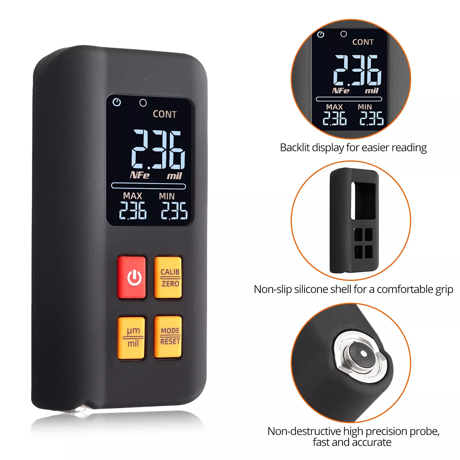 LCD Digital Thickness Gauge Car Coating Paint Film Depth Tester Fe/NFe ...