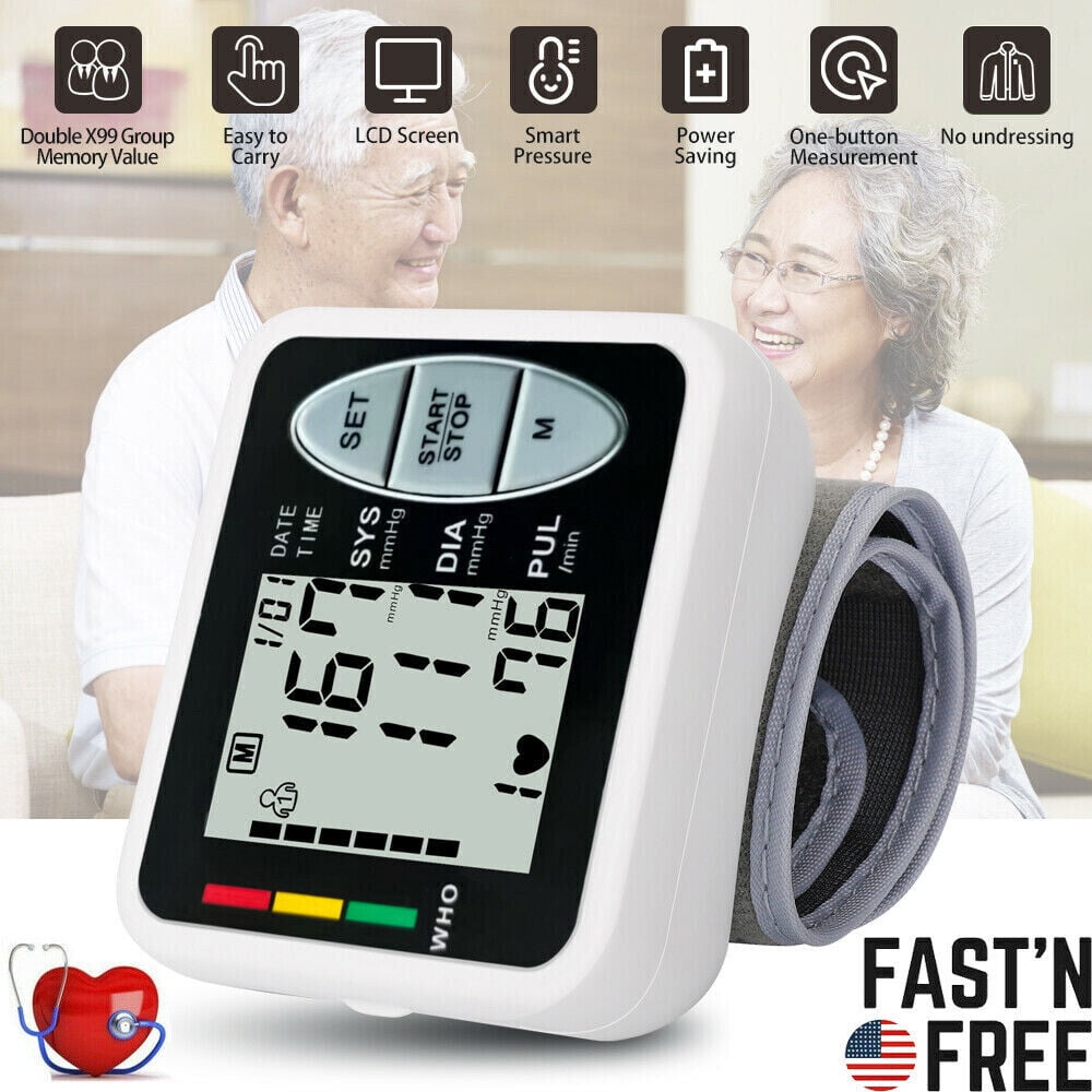 LCD Digital Wrist Blood Pressure Monitor BP Cuff Gauge Automatic ...