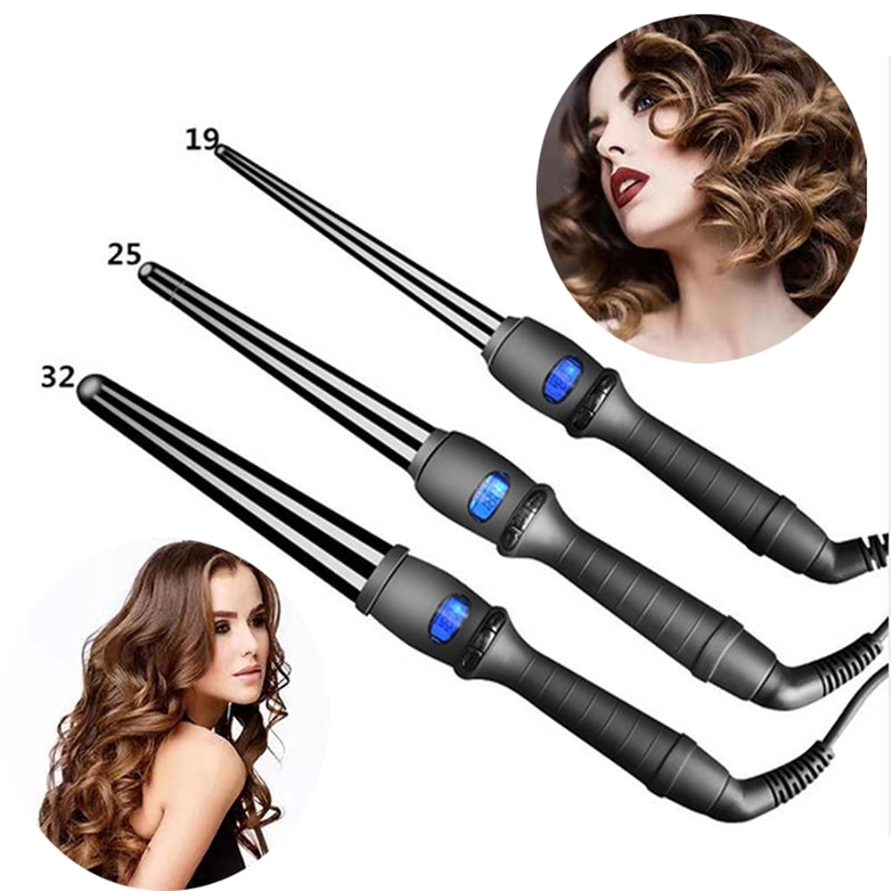 LCD Display Curlers Conical Curling Iron Single Tube Ceramic Pear ...
