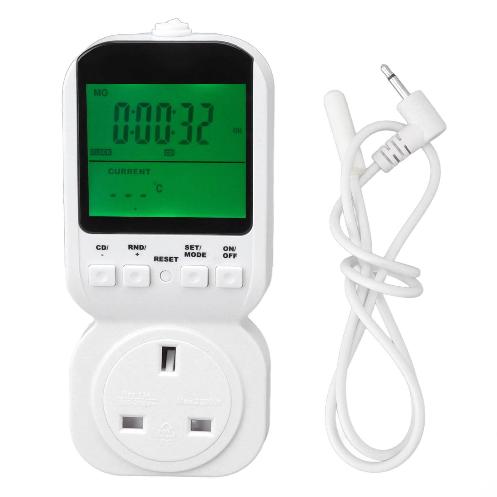 LCD Display Digital Countdown Outlet Timer with Temperature Probe UK ...