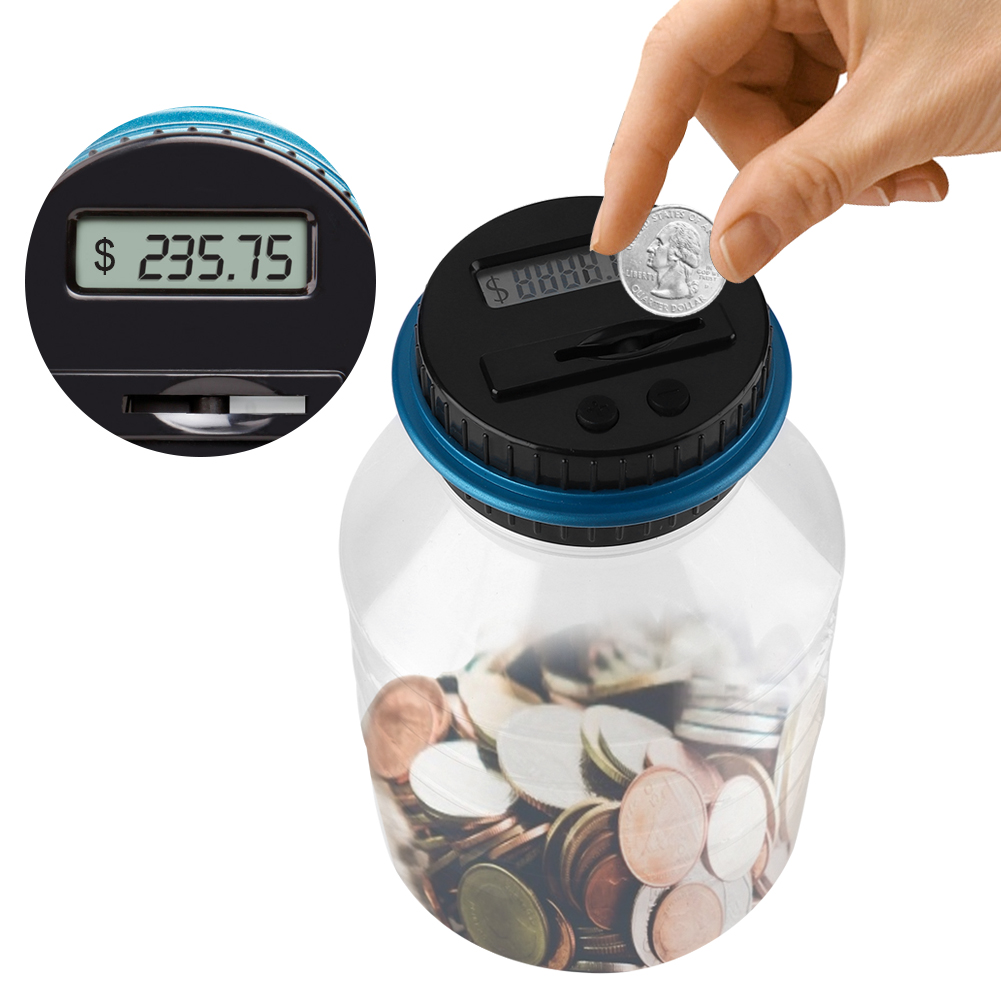 LCD Display Digital Money Box Jar Dollar Coin Counting Box Money Saving ...