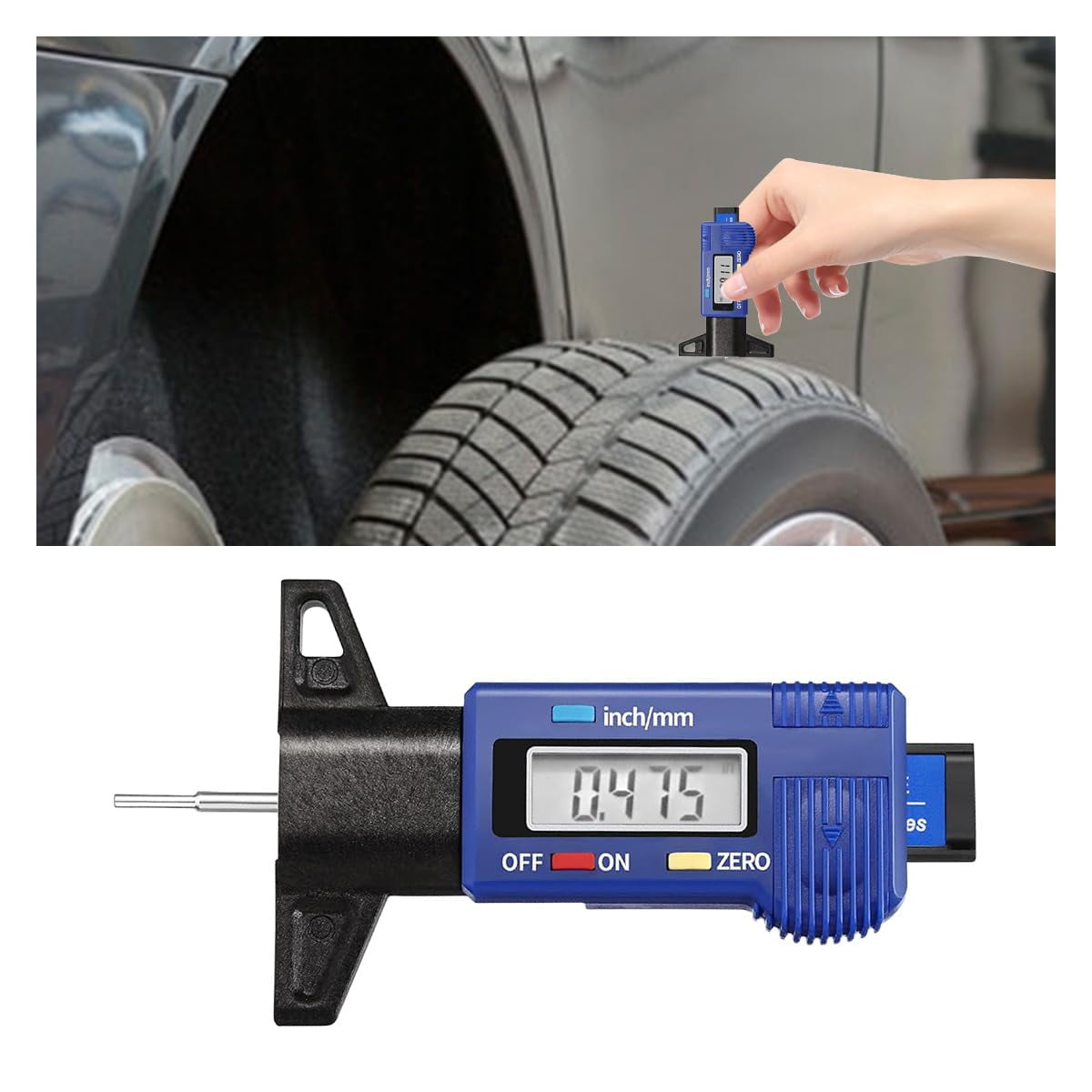 LCD Display Tire Tread Depth Gauge, Car Tire Digital Measuring Gauge ...
