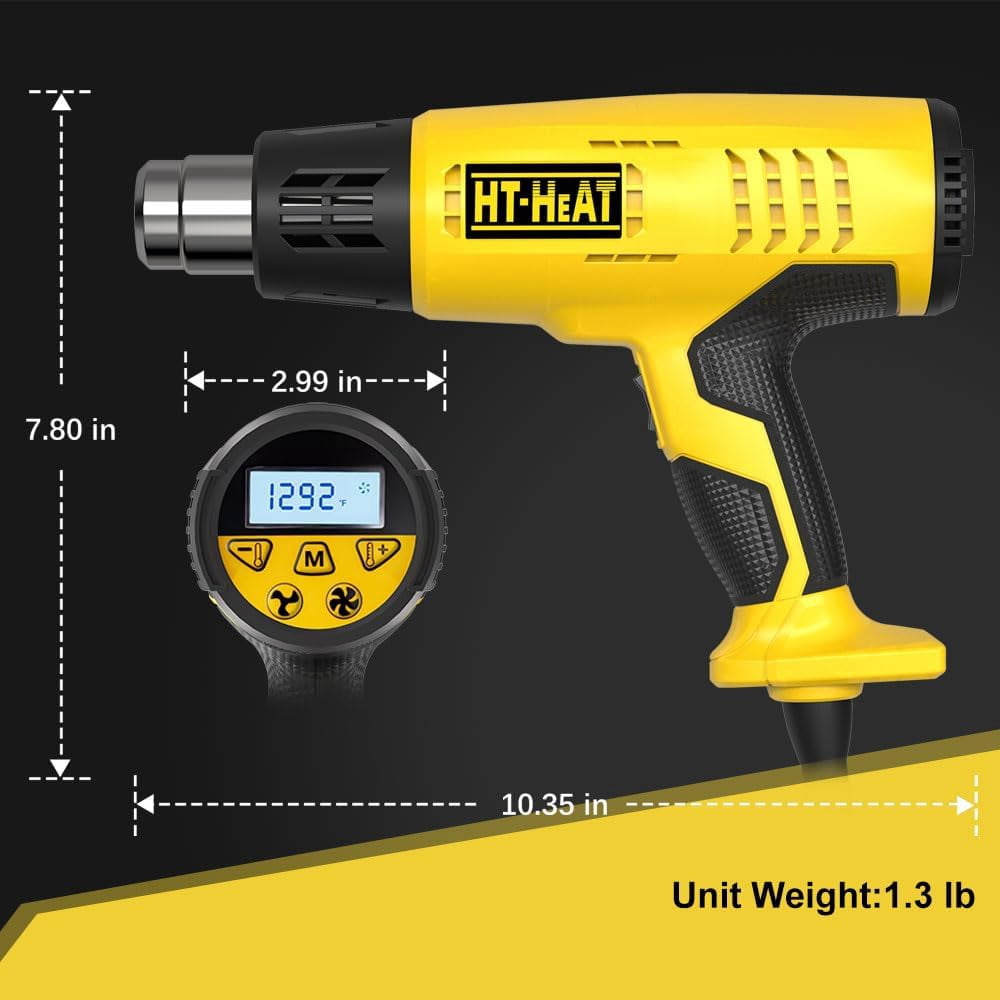 LCD Heat Gun with 5 Preset Modes, Long Lifespan Heavy Duty Hot Air Gun ...