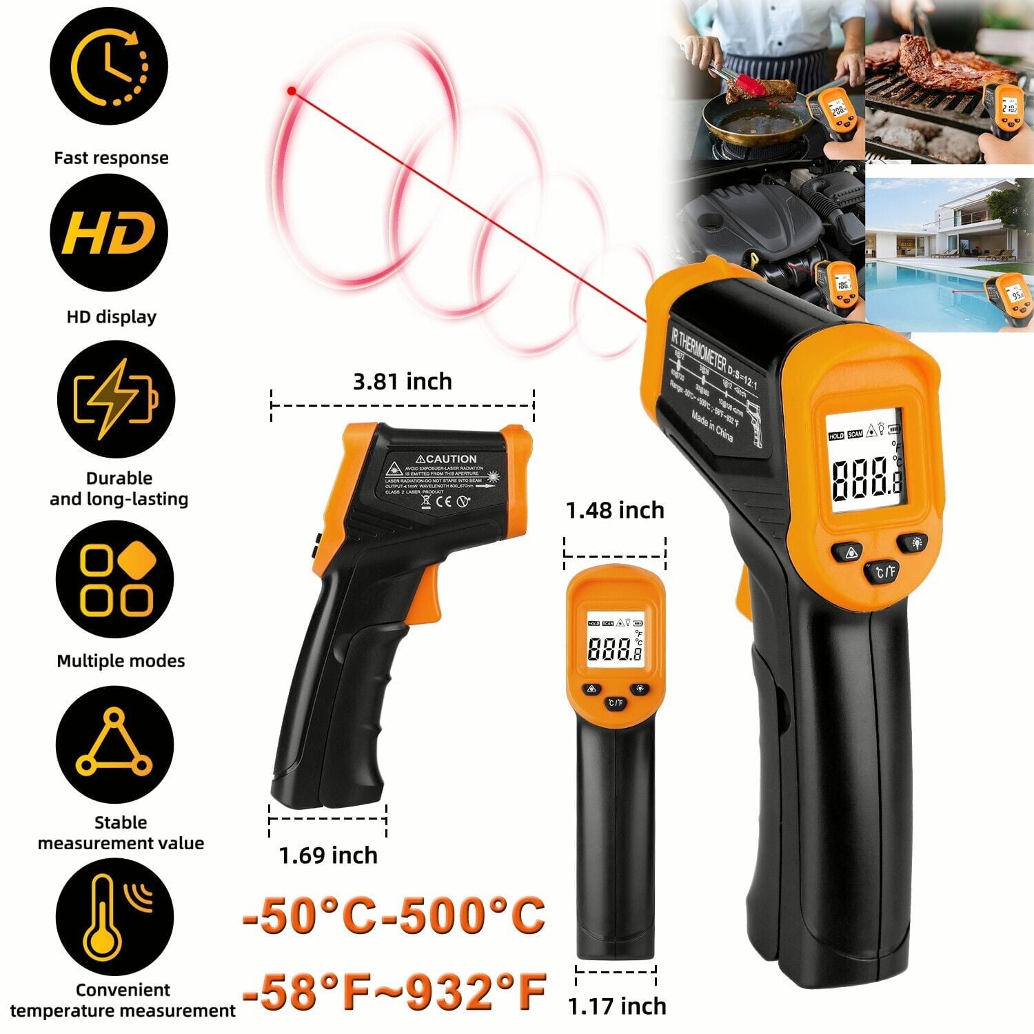 LCD Infrared Thermometer Non-contact Digital Laser Infrared Temperature ...