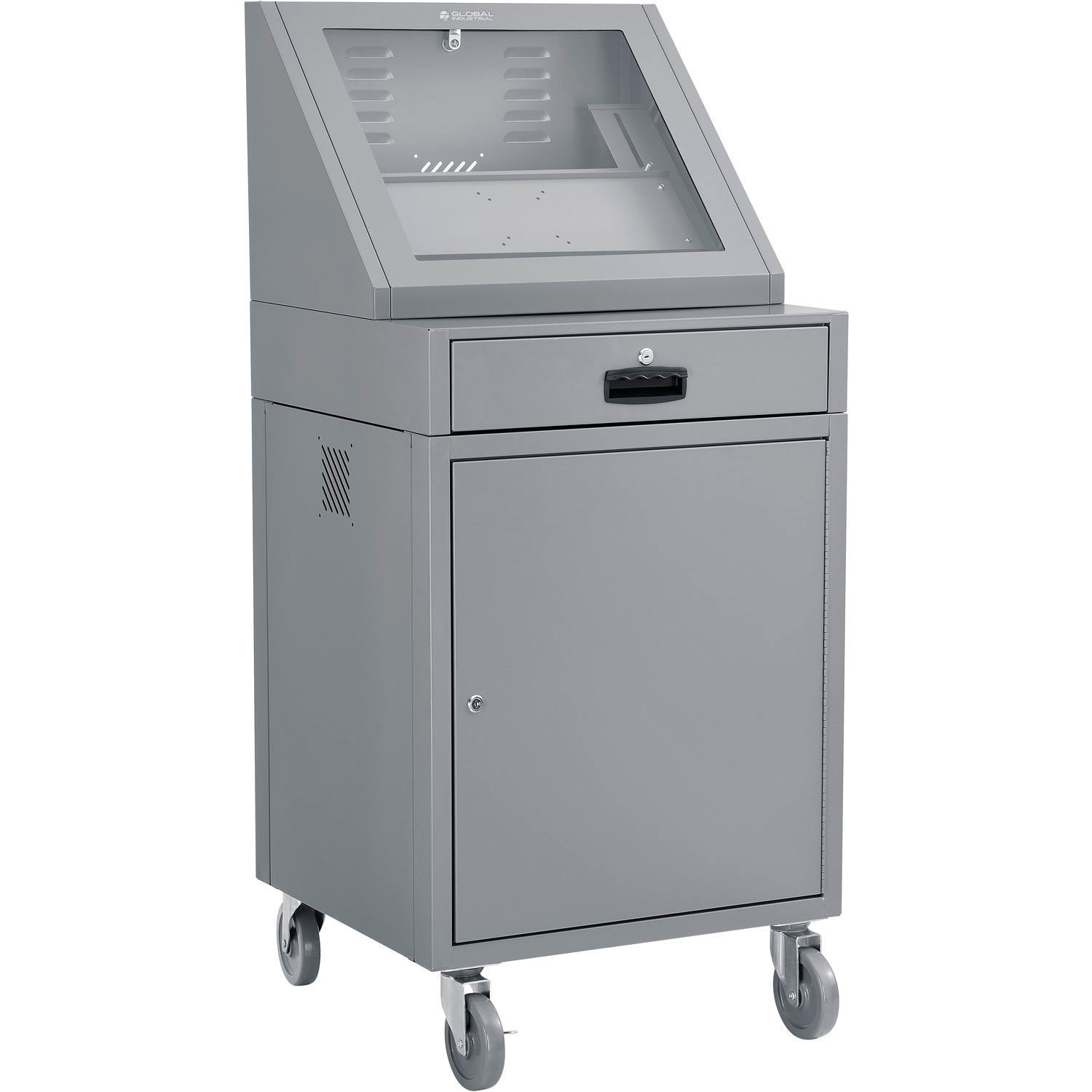 LCD Mobile Console Computer Cabinet, Gray, 24-1/2"W x 22-1/2"D x 55-1/2 ...