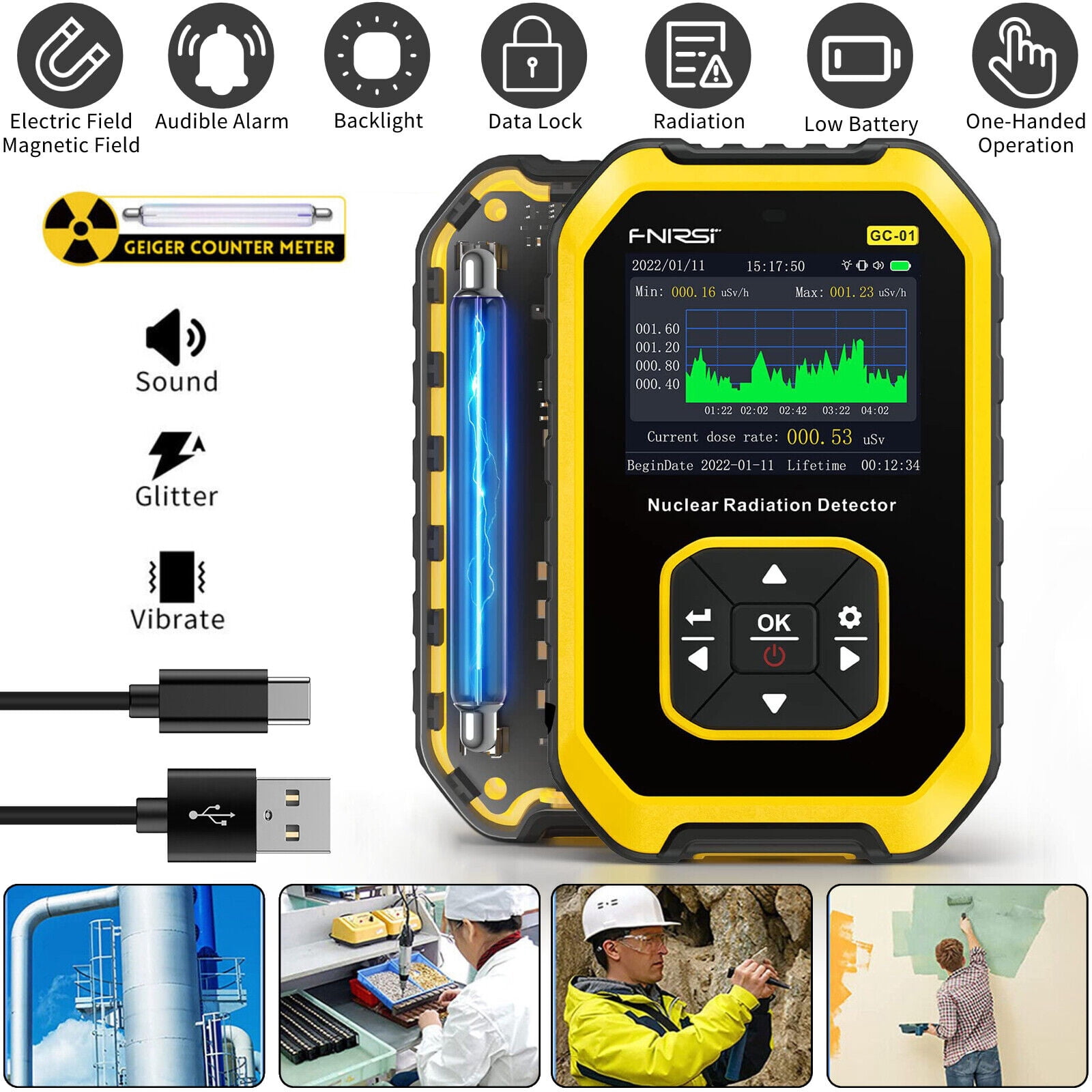 LCD Nuclear Radiation Geiger Counter Tube Detector β γ X-Ray Dosimeter ...