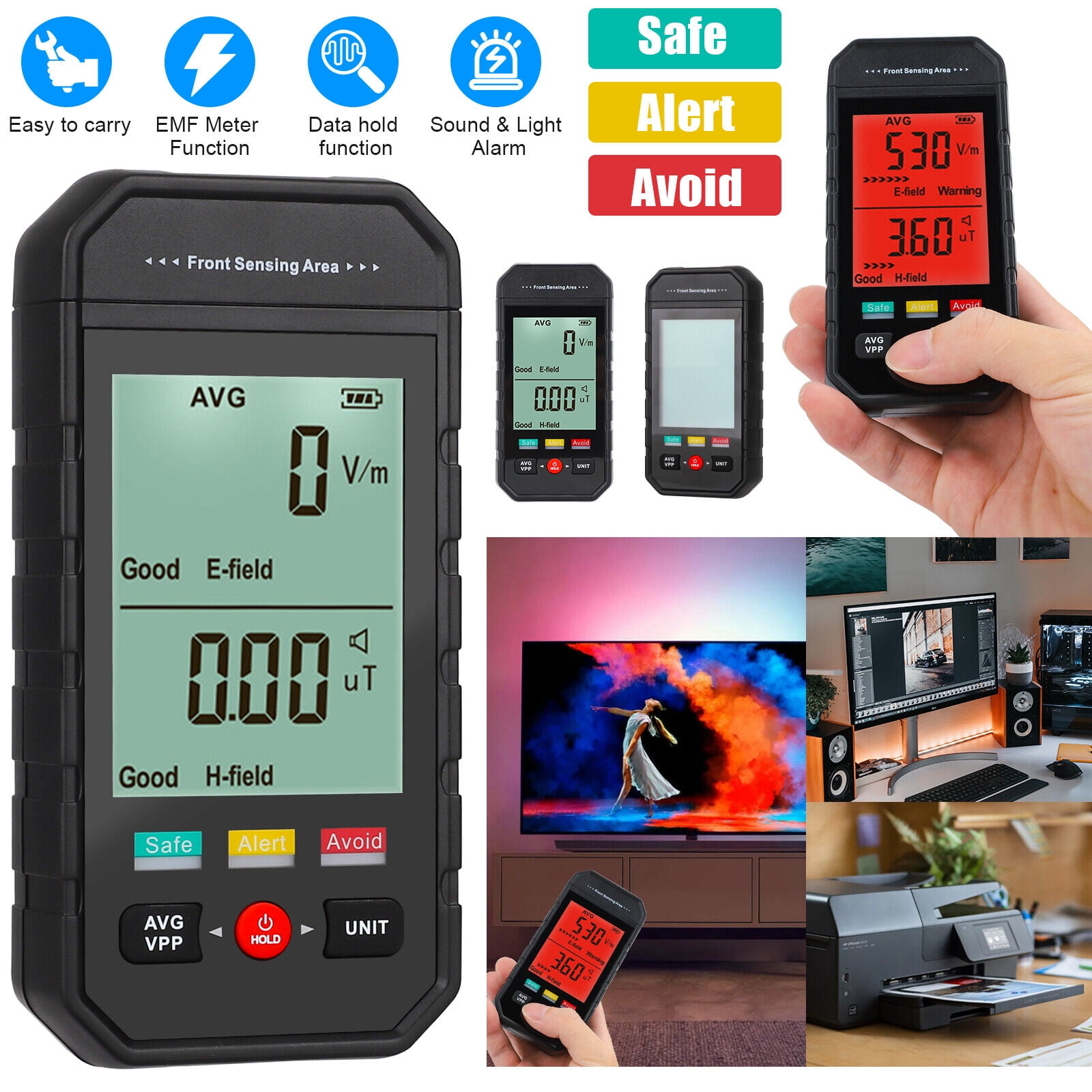 LCD Radiation Field Electromagnetic Detector EMF Meter Tester Geiger ...