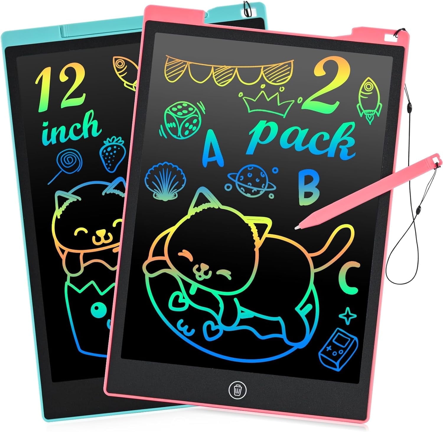LCD Writing Tablet, 2 Pack Toddler Kids Toys Doodle Board, Colorful Drawing Board, 12 inch ...