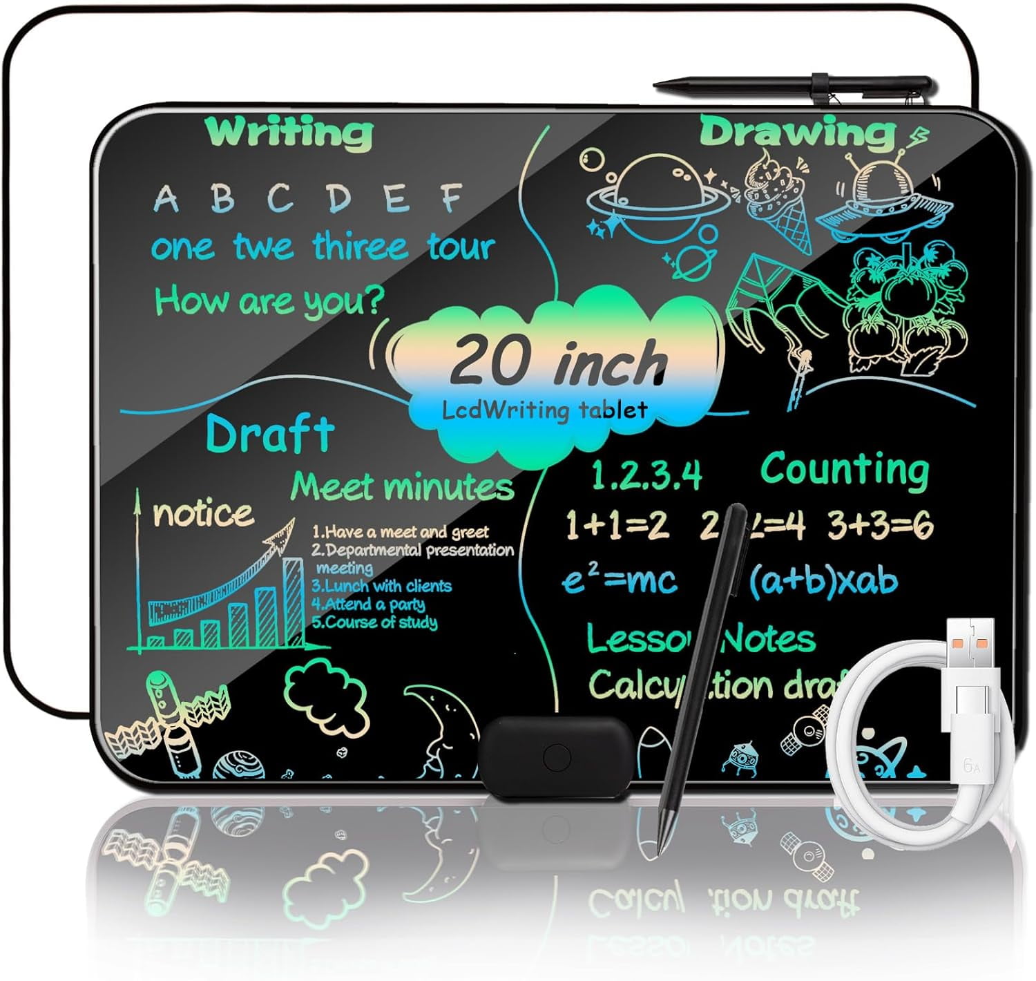 LCD Writing Tablet 20Inch Colorful Drawing Tablet Doodle Board, Type-C ...