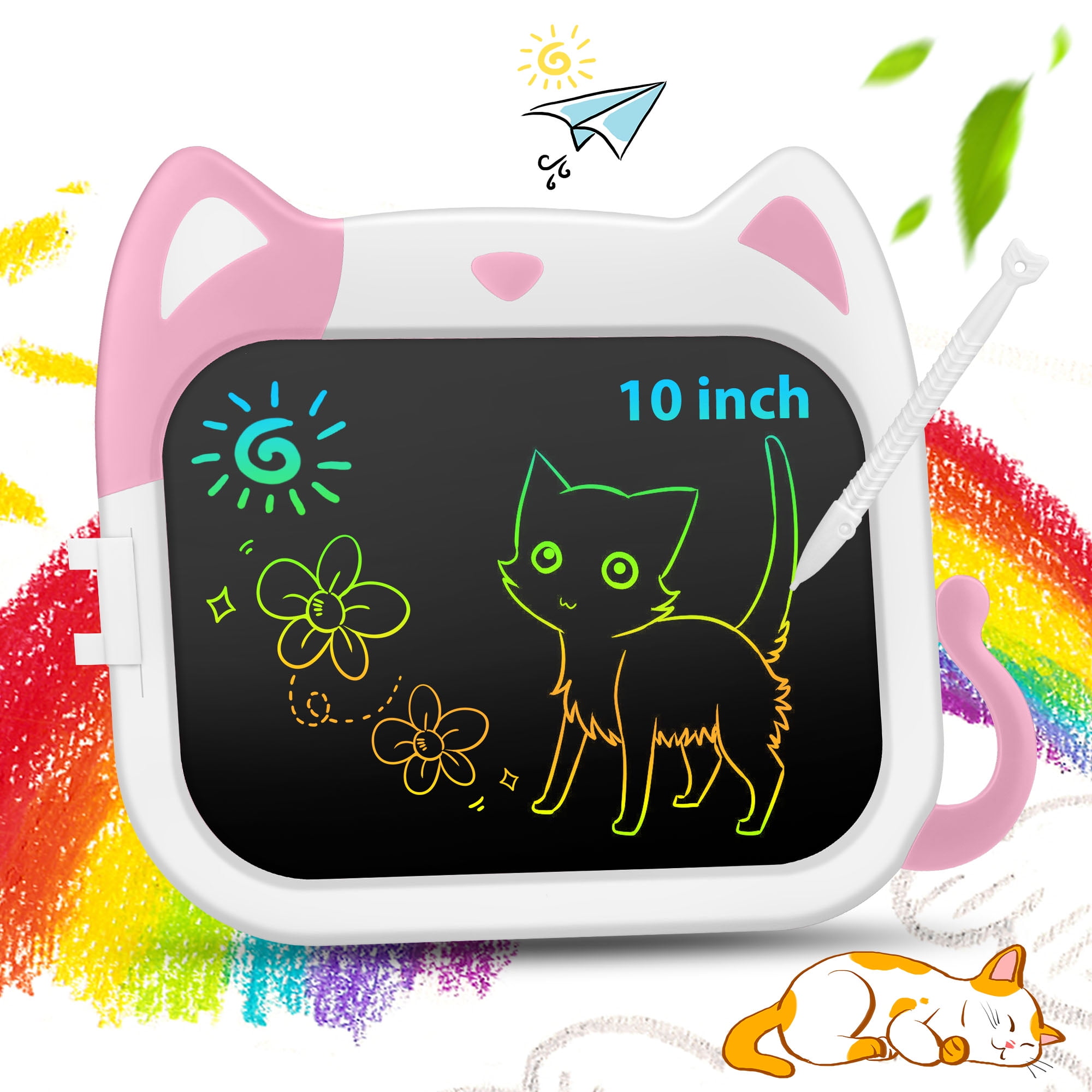 LCD Writing Tablet, TSV 10in Colorful Lines Doodle Scribble Boards Learning Toys for 3 Years Old ...