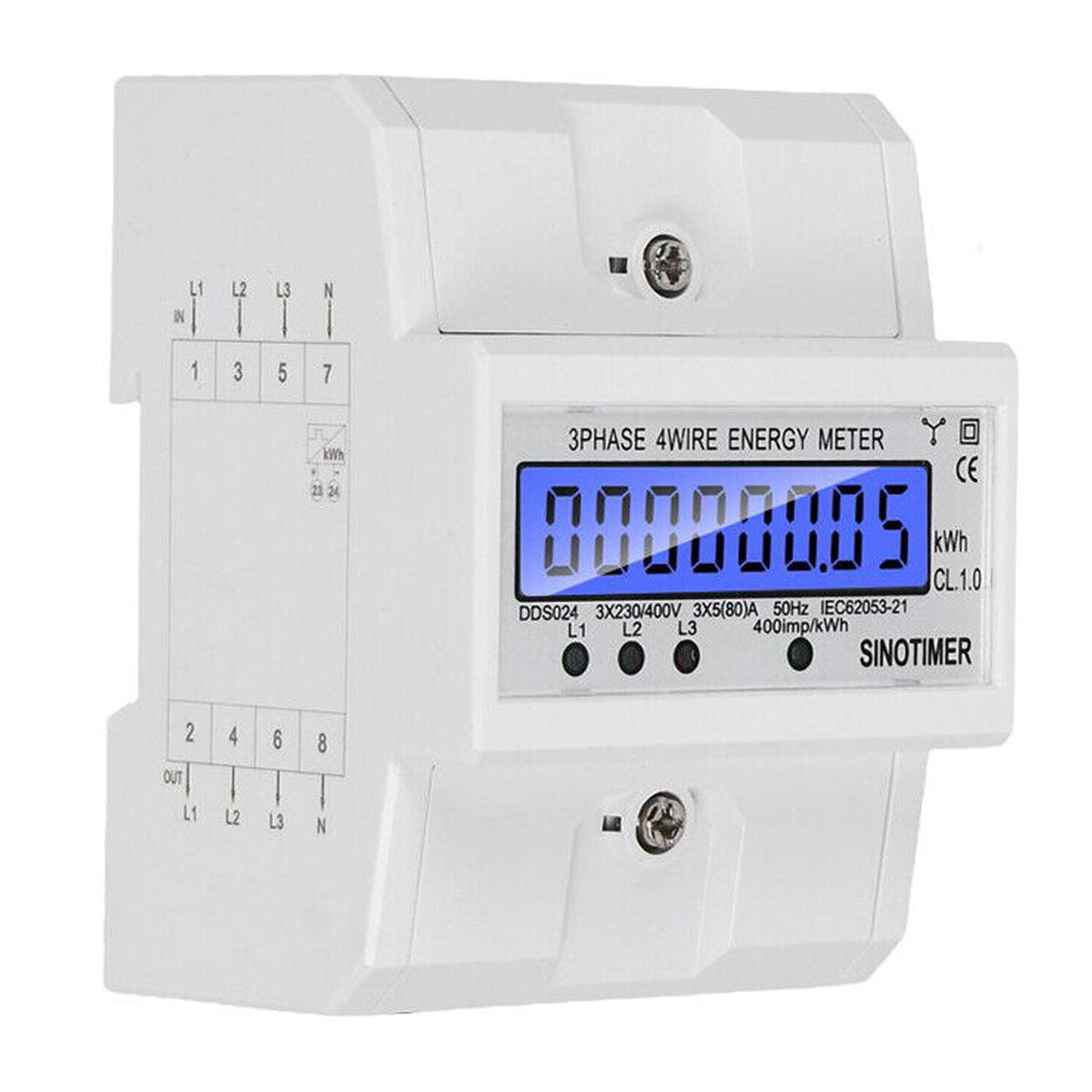 LCD three-phase energy meter 3 phase 4 wire 80A calibrated for DIN rail ...