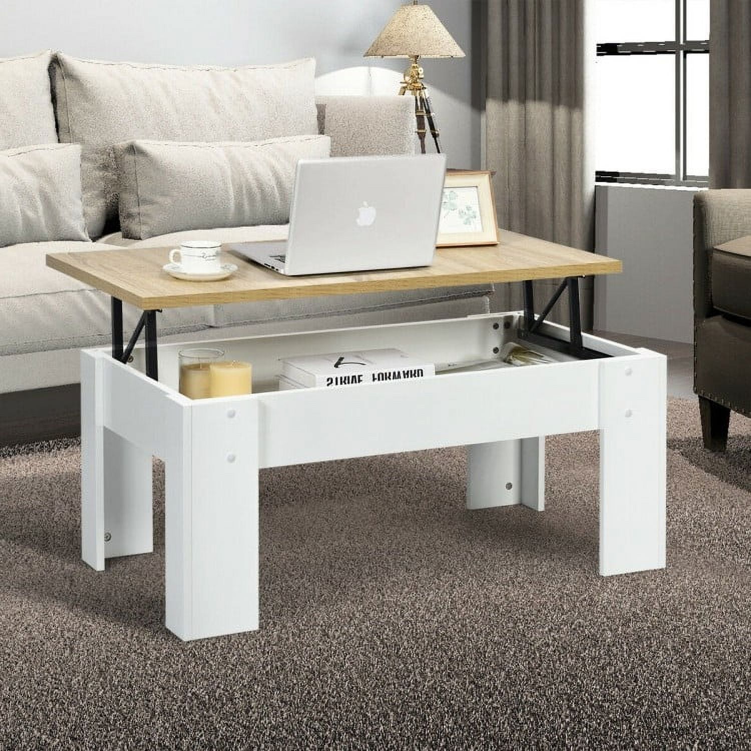 LCDM Farmhouse White Lift-Top Multi Purpose Coffee Table Laptop Desk ...