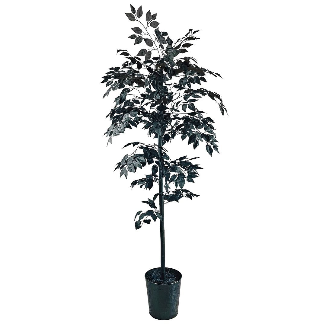 LCG Florals 72" Artificial Black Ficus Tree in a Black Metal Pot ...