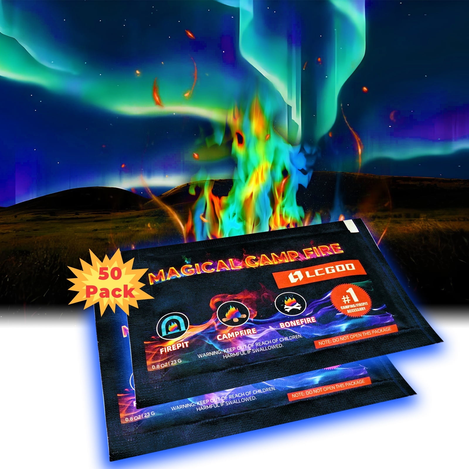 Color Changing Fire Pit Packets, 50 Pack - Magical Flames Campfire ...