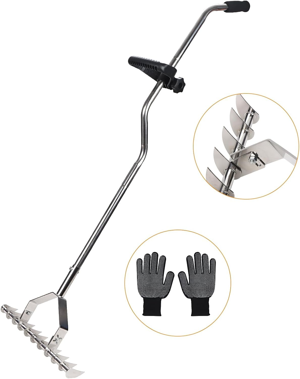 LCGP Thatch Rake, Heavy Duty Metal Garden Rake with 50 Inch Stainless ...