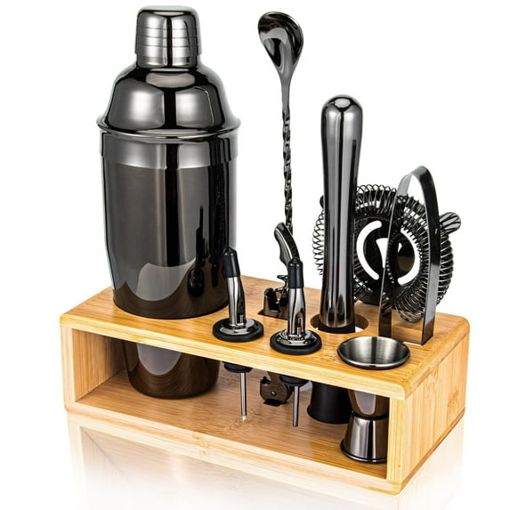 LCHOME Cocktail Shaker Set, 10-Piece Bar Tool Kit with Bamboo Stand ...