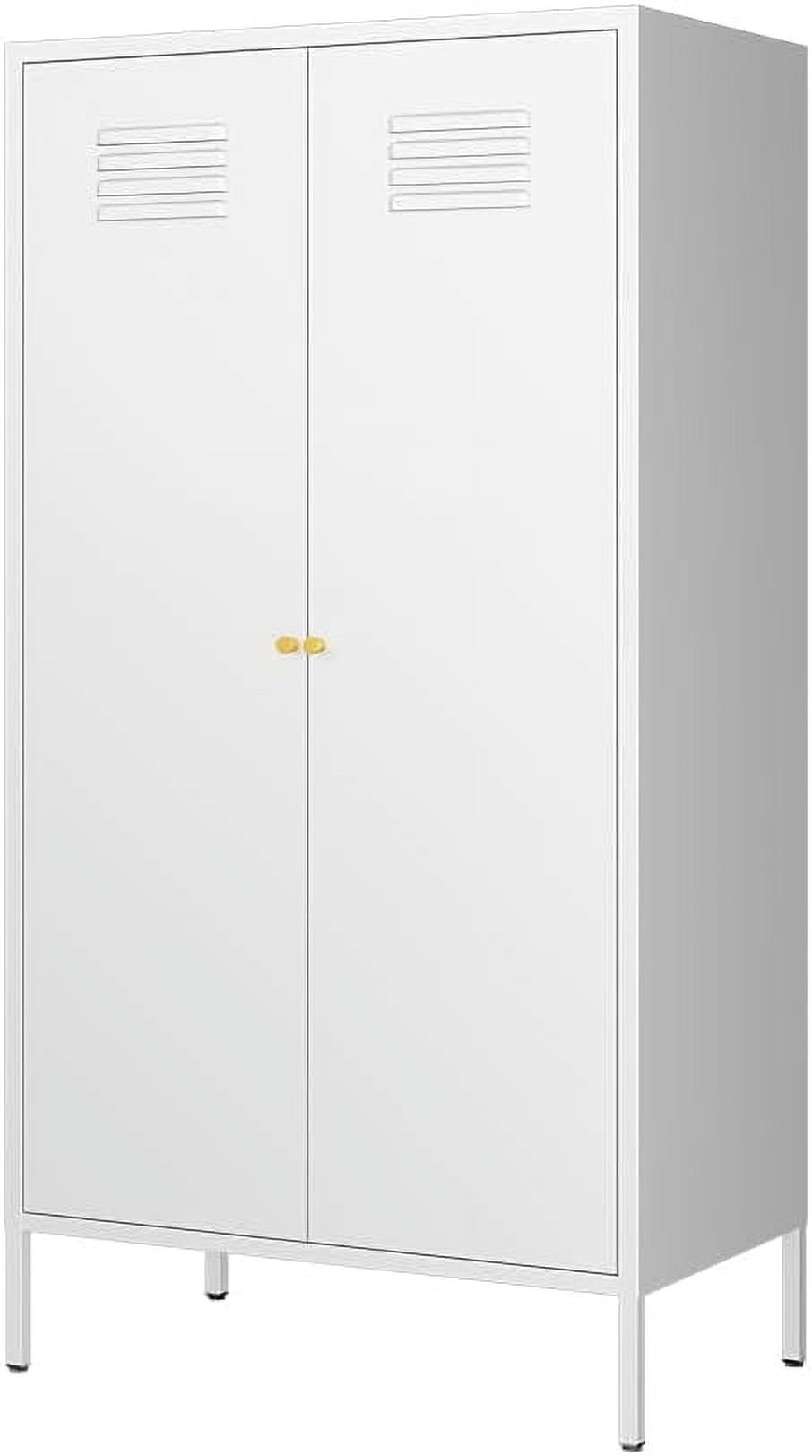 LCKOSAE 2 Door Metal Wardrobe Cabinet with Hanging Rod and 2 Freely ...