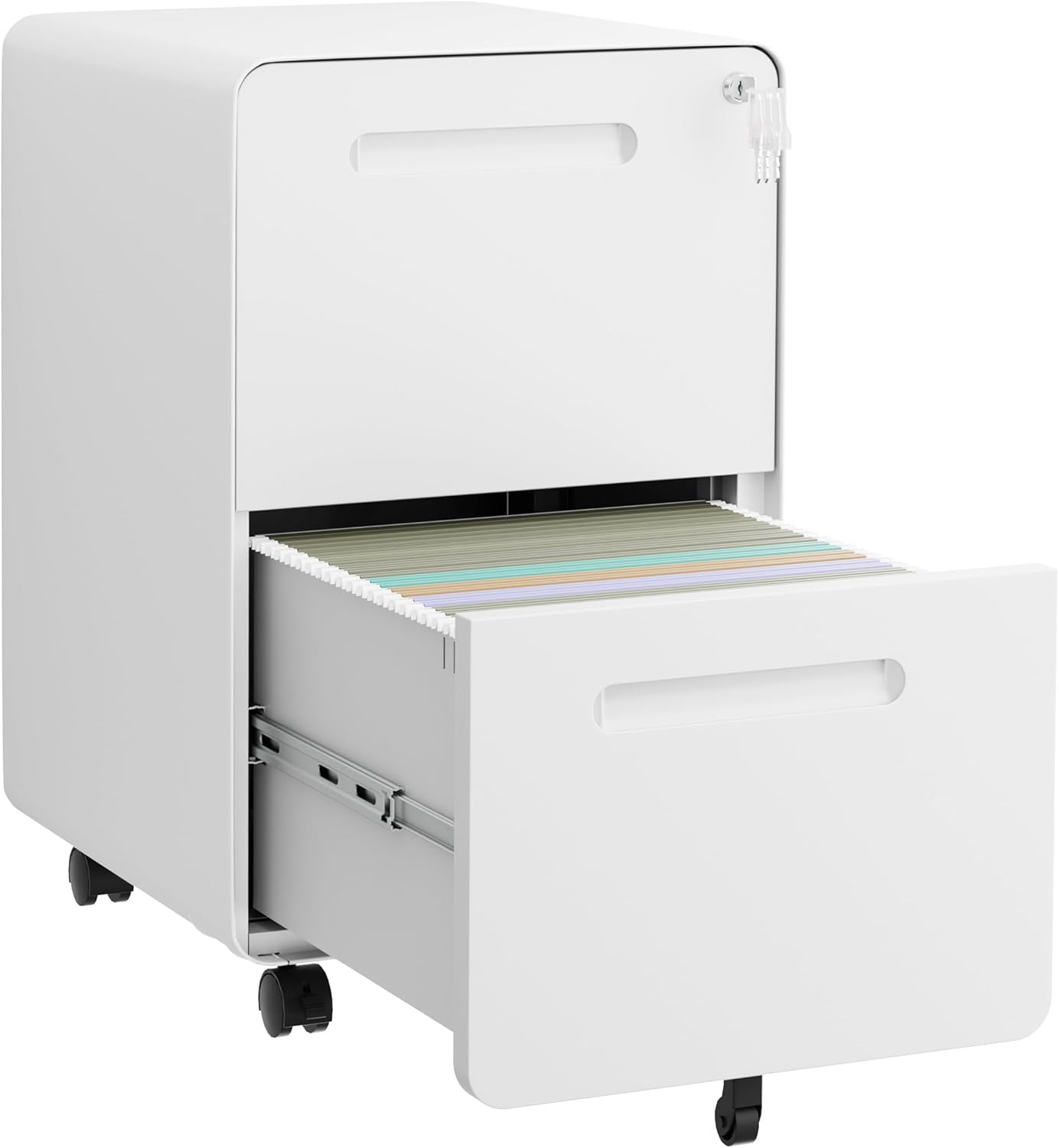 LCKOSAE 3 Drawers Slim File Cabinet Mobile Filing Cabinet with Lock ...