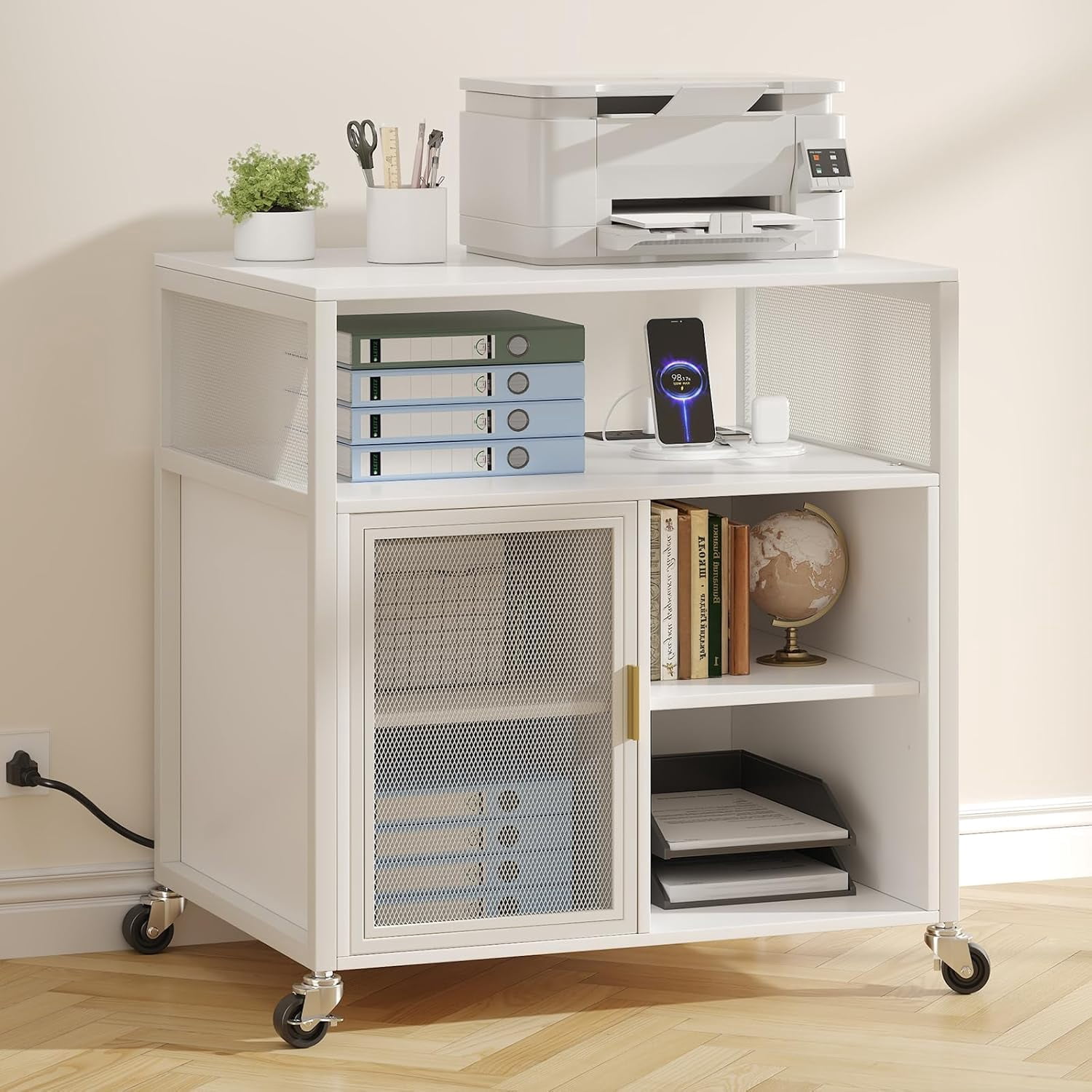 LCKOSAE Printer Stand with Storage File Cabinet w/Wheels and Charging ...