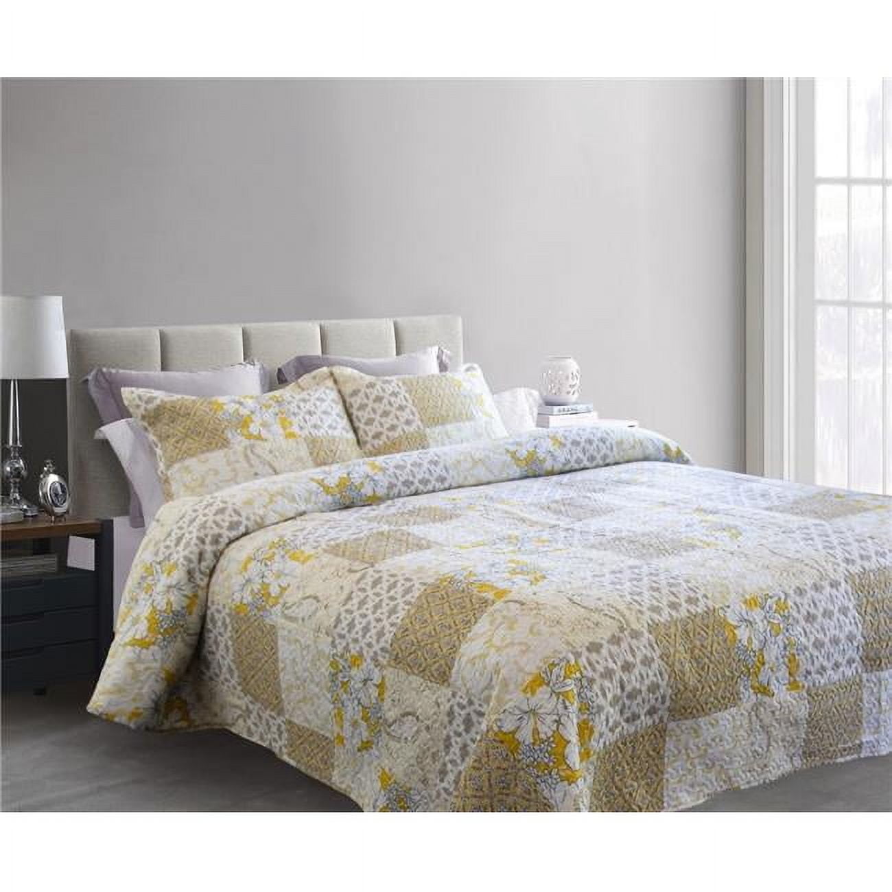 LCM Home Fashions Q054 Patchwork Yellow Quilt Set - Walmart.com