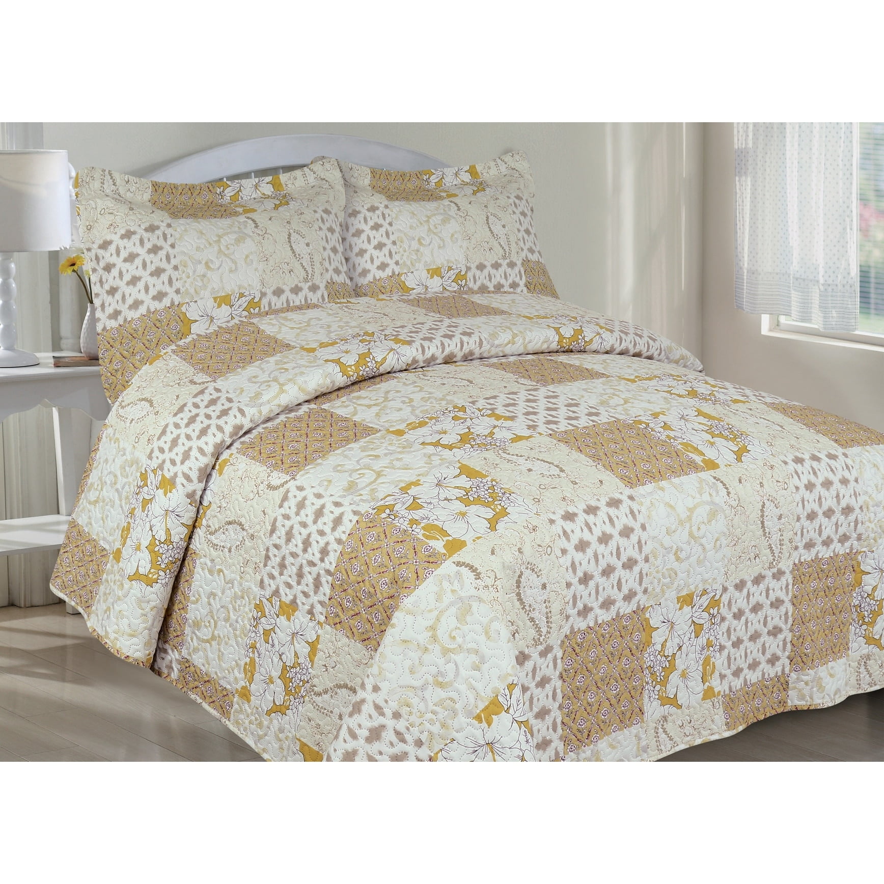 ArtLover Reversible Patchwork Yellow Quilt Set - Twin, Full, Queen ...